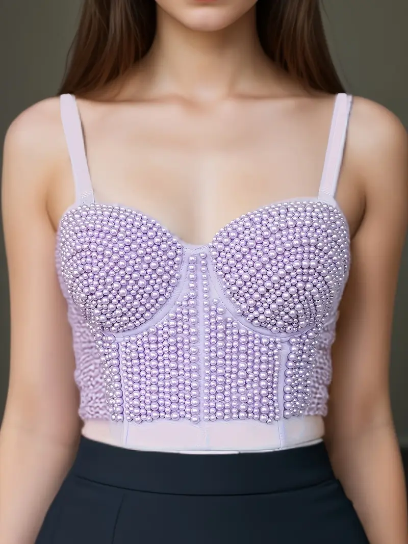 Sweetheart Neck Beaded Strap Top Elegant Sleeveless Crop - Temu Canada Sweetheart Neck Beaded Strap Top Elegant Sleeveless Crop - Temu Canada
