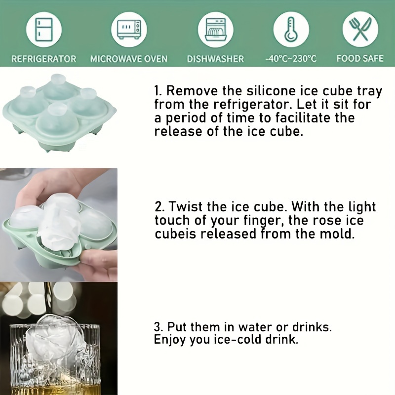 4-cavity Silicone Rose Ice Cube Mold Tray With Easy Release Design For ...