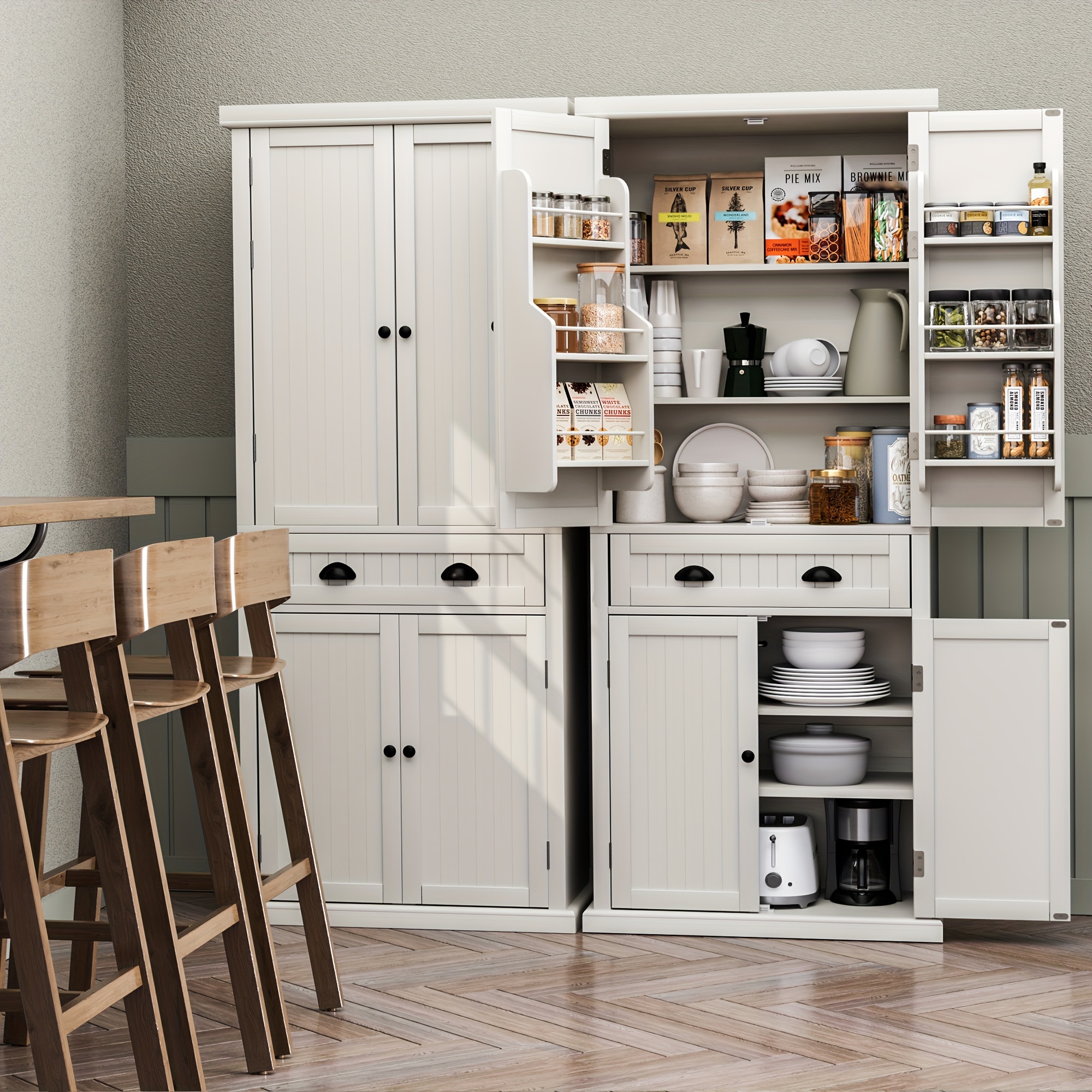 Kitchen Pantry And Shelves 72 Tall Cupboard Freestanding Linen Utility Cabinet 1 Deep Drawer Modern For