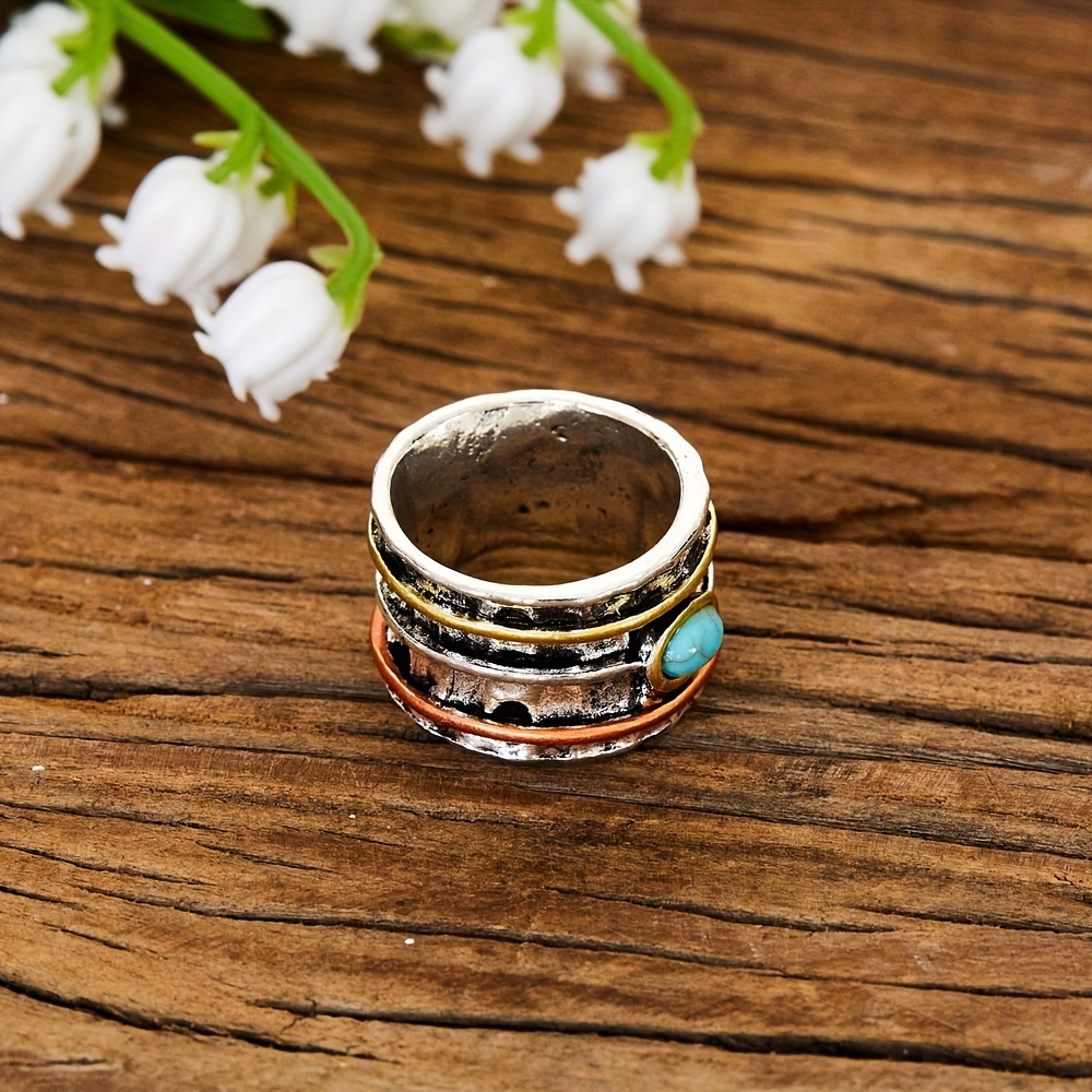Boho Style Band Ring Inlaid Turquoise Vintage Style Finger - Temu