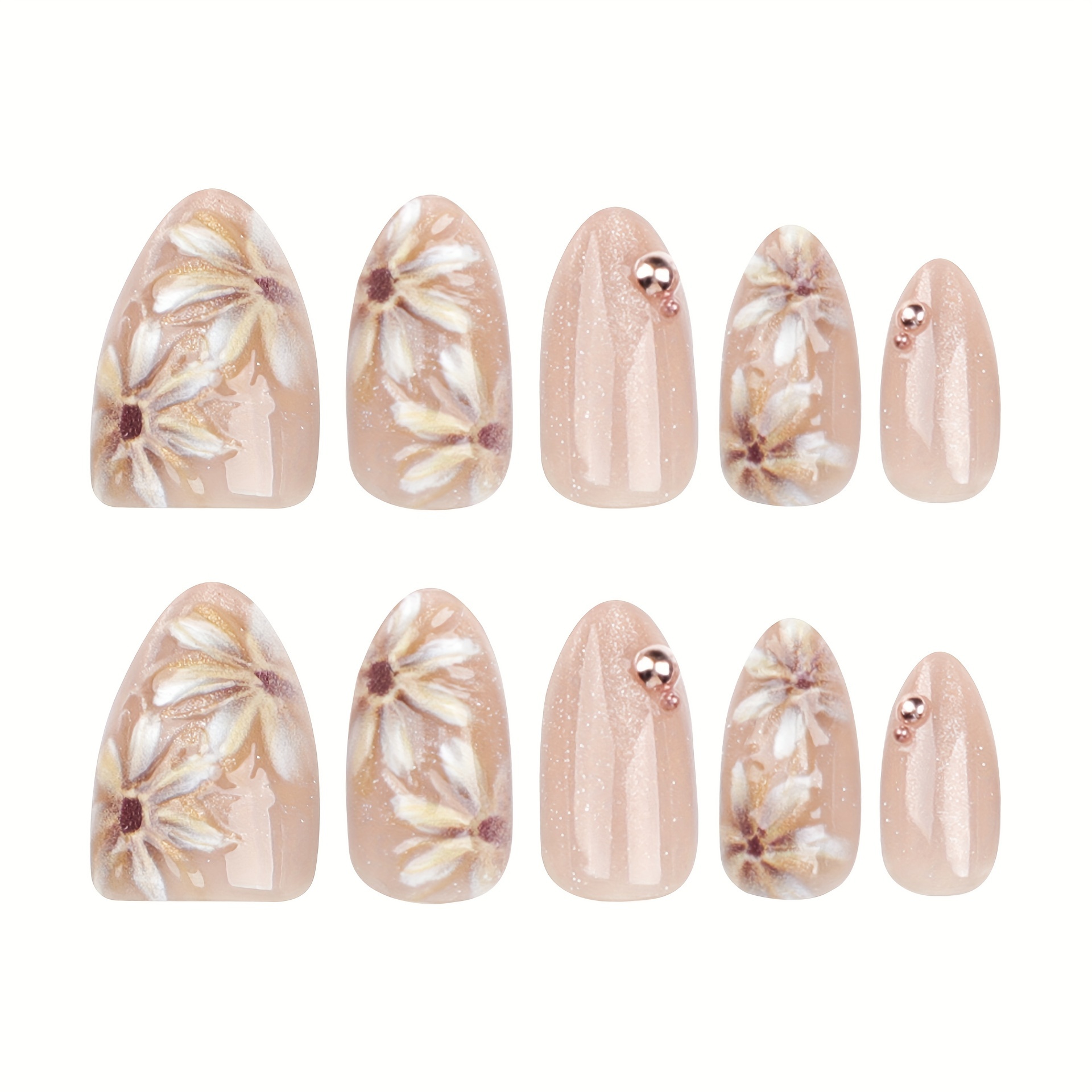 24-piece 3d Floral Almond Shaped Nail Set With Jelly Adhesive & Nail ...