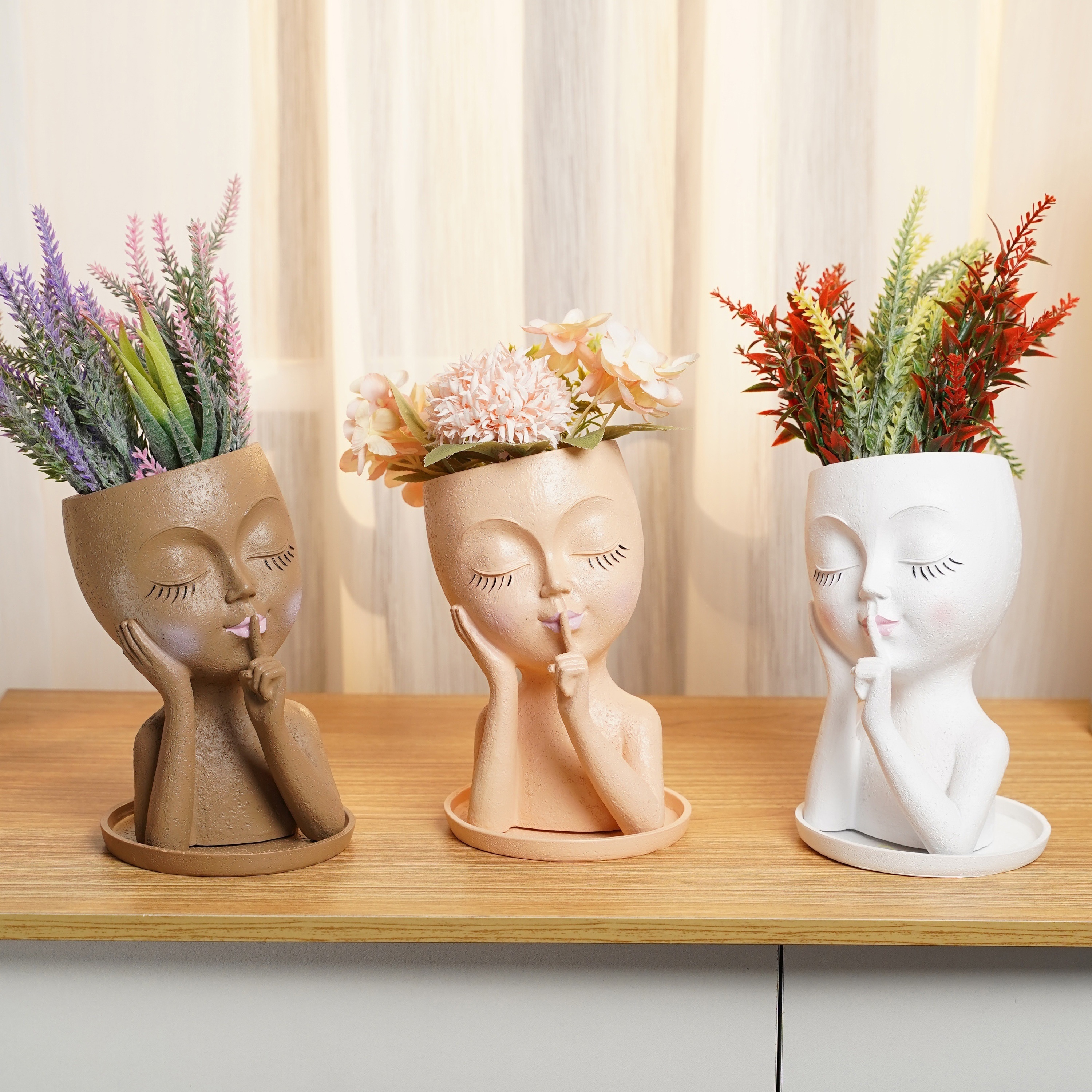 Resin Creative Thinking Face Gesture Vase Classic Style - Temu