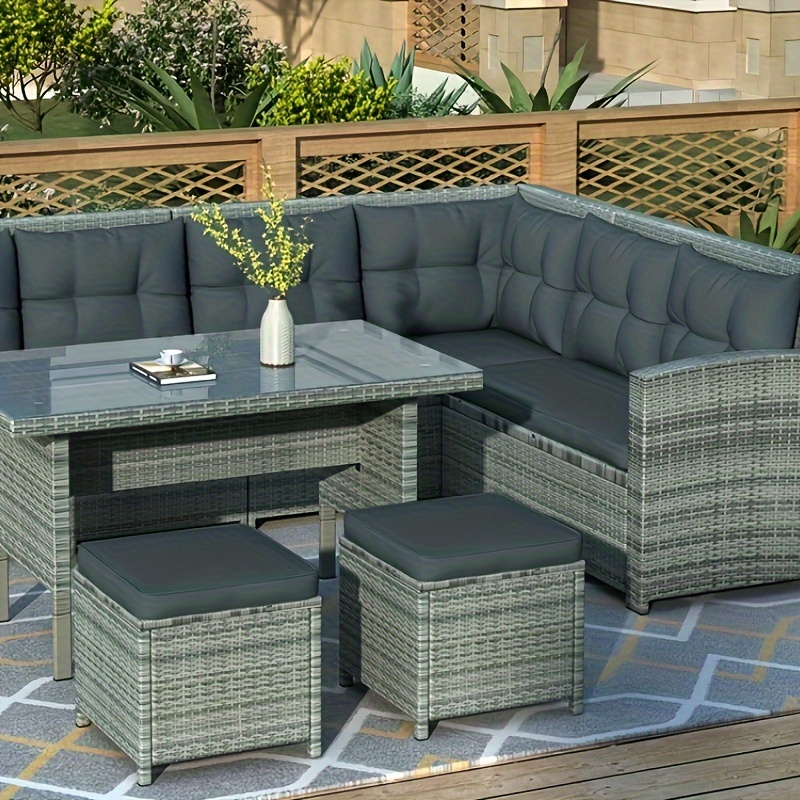 6-piece Patio Furniture Set Outdoor Sectional Sofa With Glass Table ...