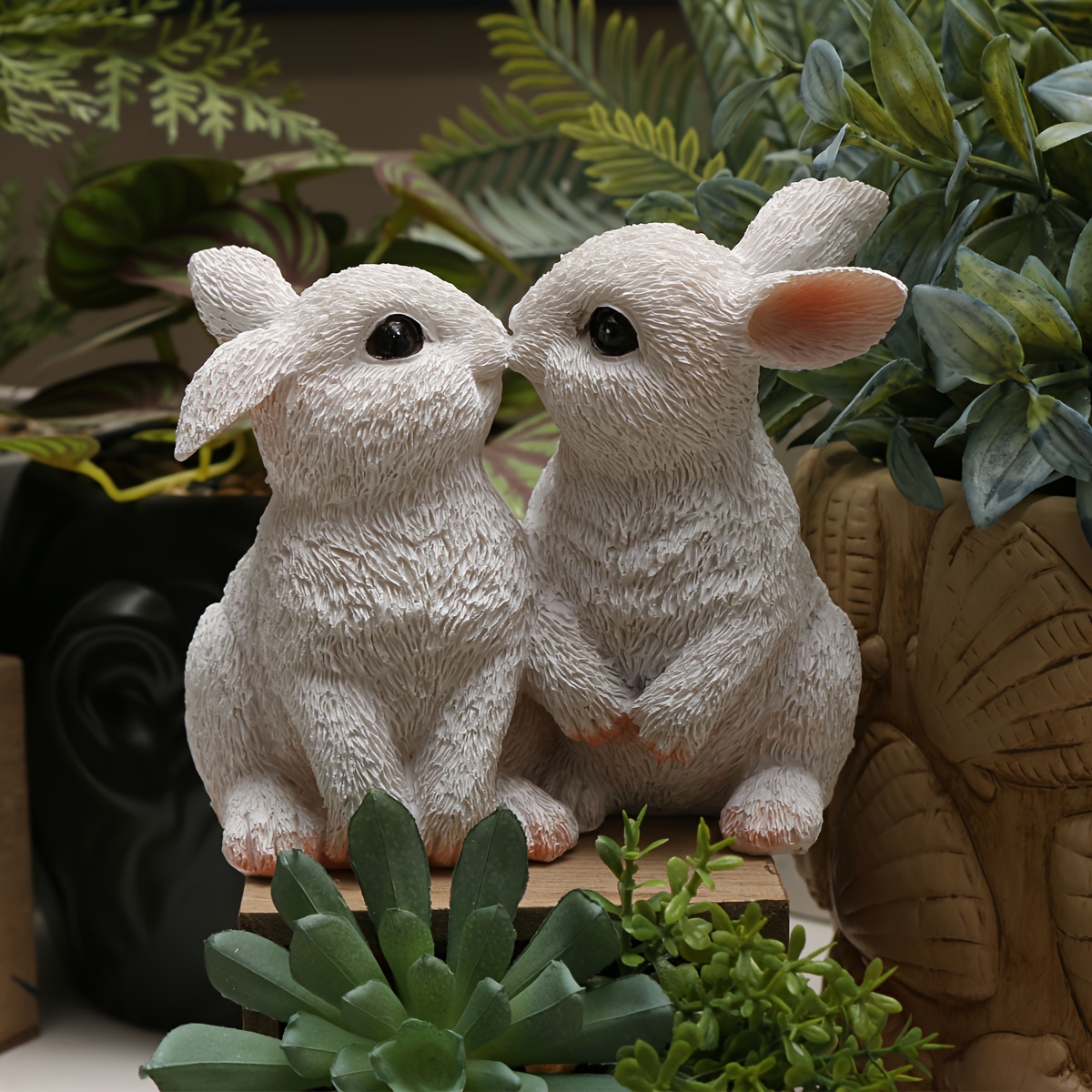 Rustic Resin Rabbit Couple Statue Easter Animal Theme Garden - Temu