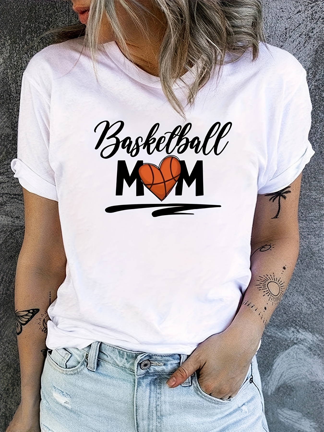 Basketball Mom Print T-shirt, Casual Crew Neck Short Sleeve Top For ...