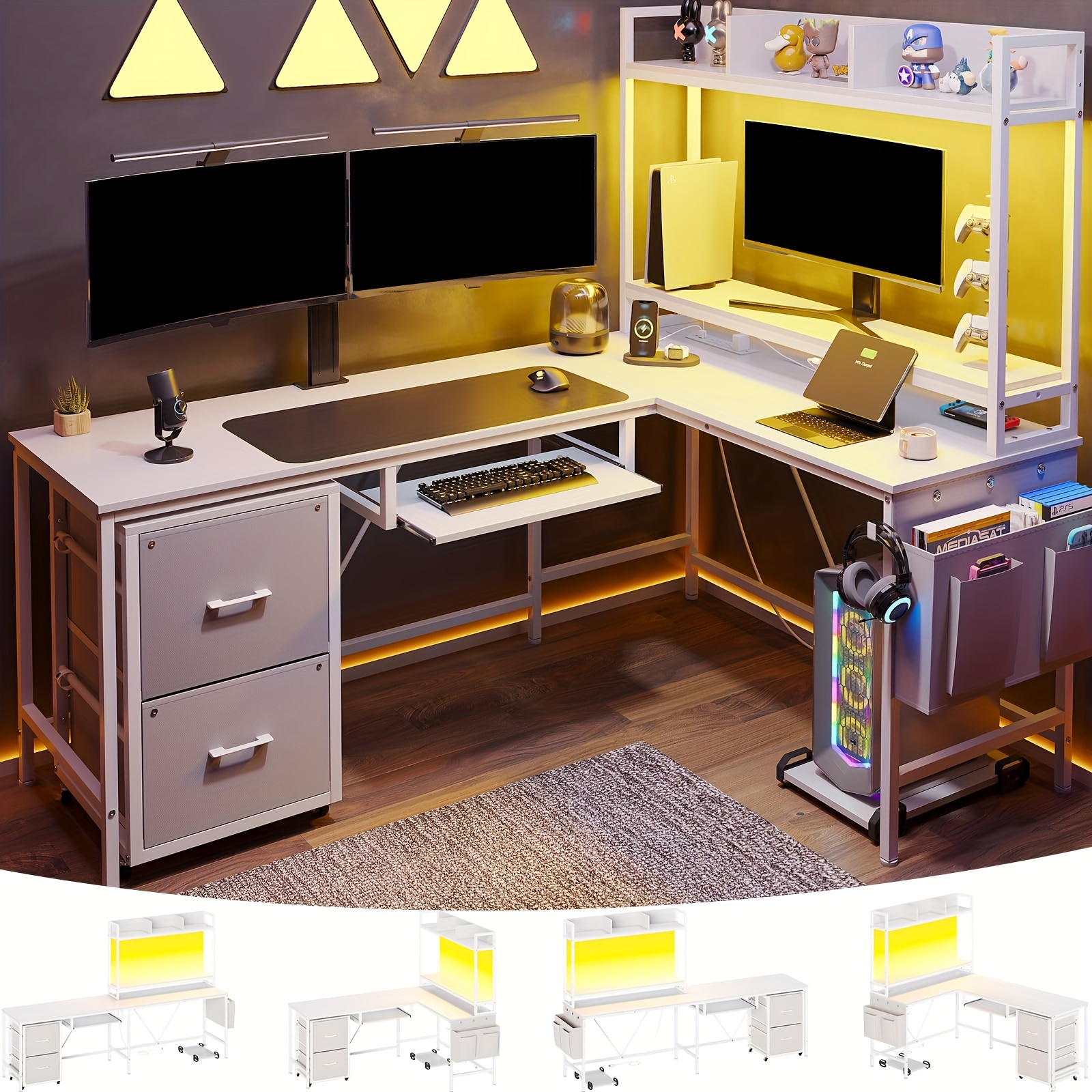 white l shaped gaming desk reversible corner computer desk - Temu