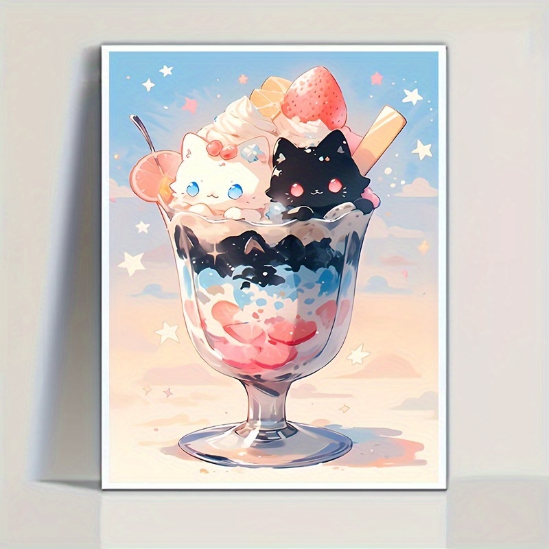 Cute Cats Ice Cream Sundae 5d Diamond Painting Kit Animal - Temu