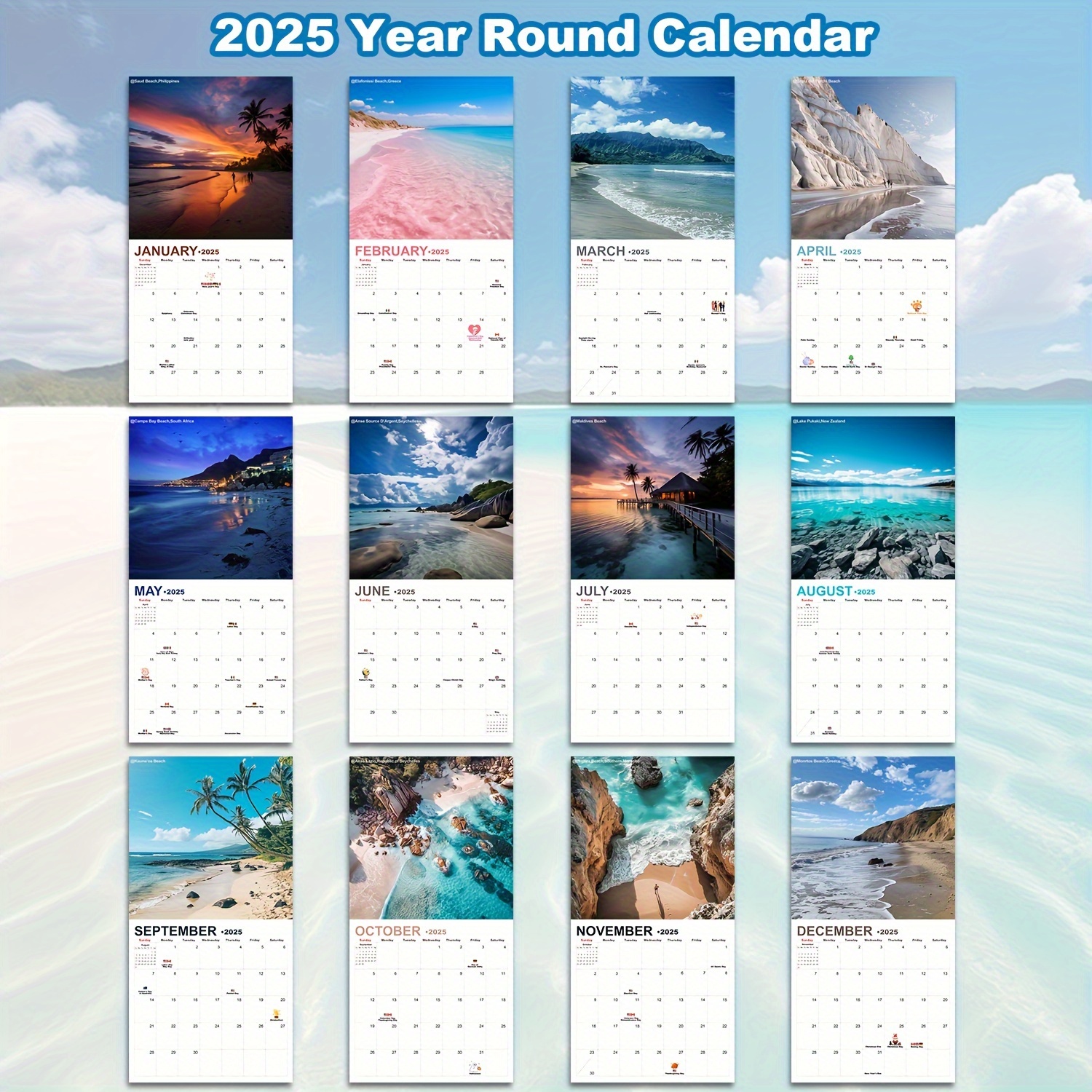 's Natural Beautiful Beaches Calendar Hanging 18 Month - Temu Philippines