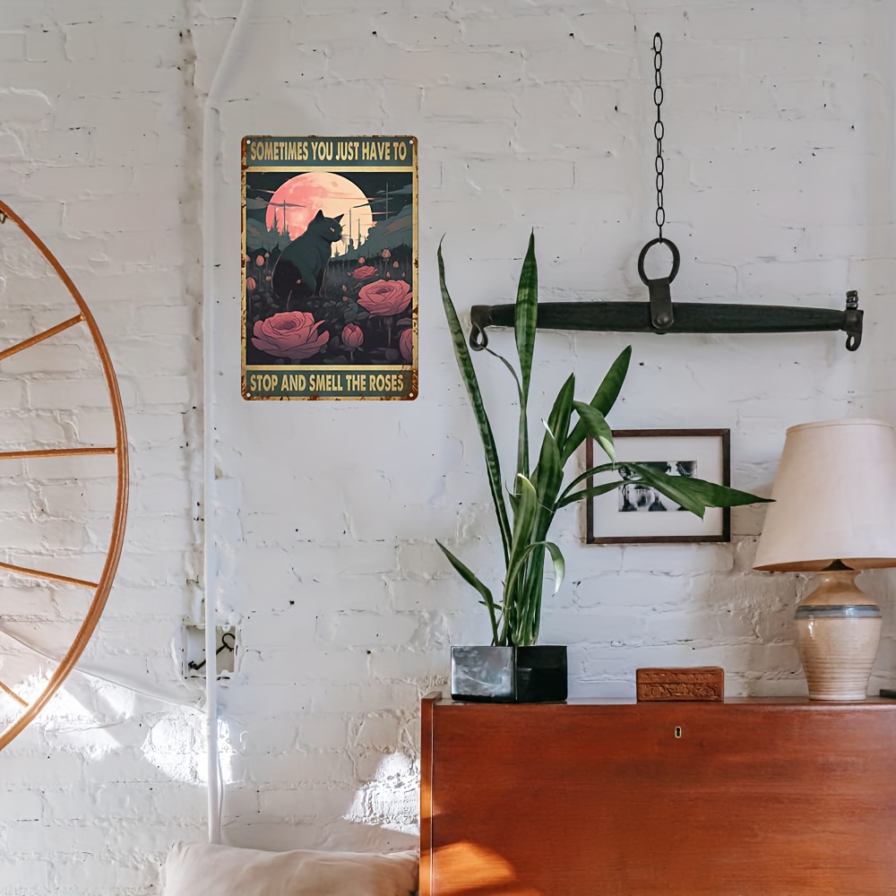 Aluminum Uv printed Decorative Art Cat Roses Wall Sign - Temu