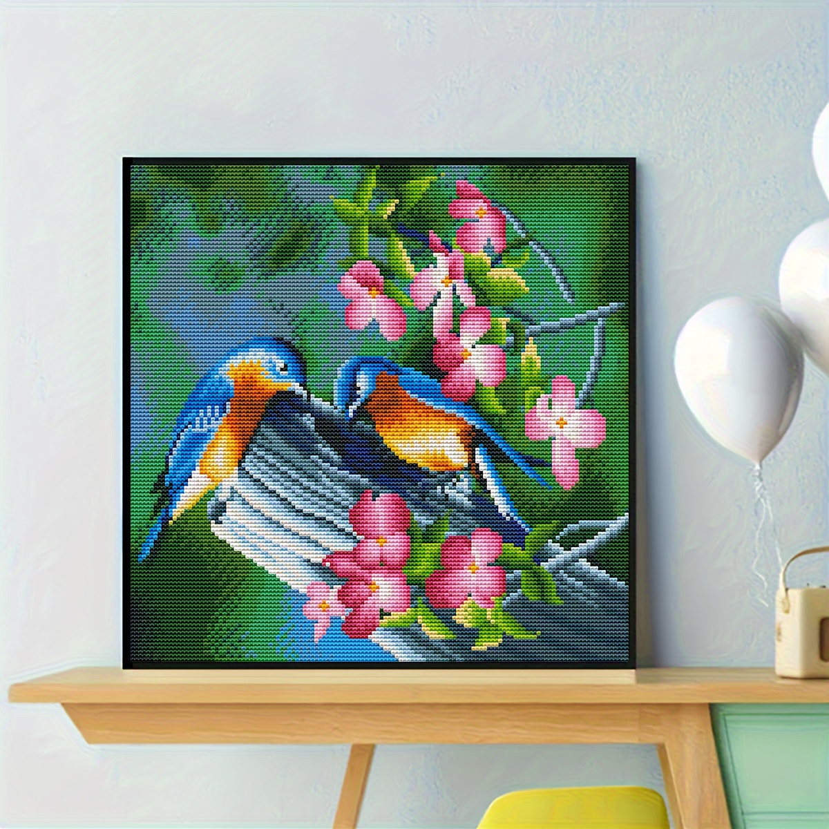 Diy Cross Stitch Kit 3 Strands Printed Blue Birds Pattern - Temu