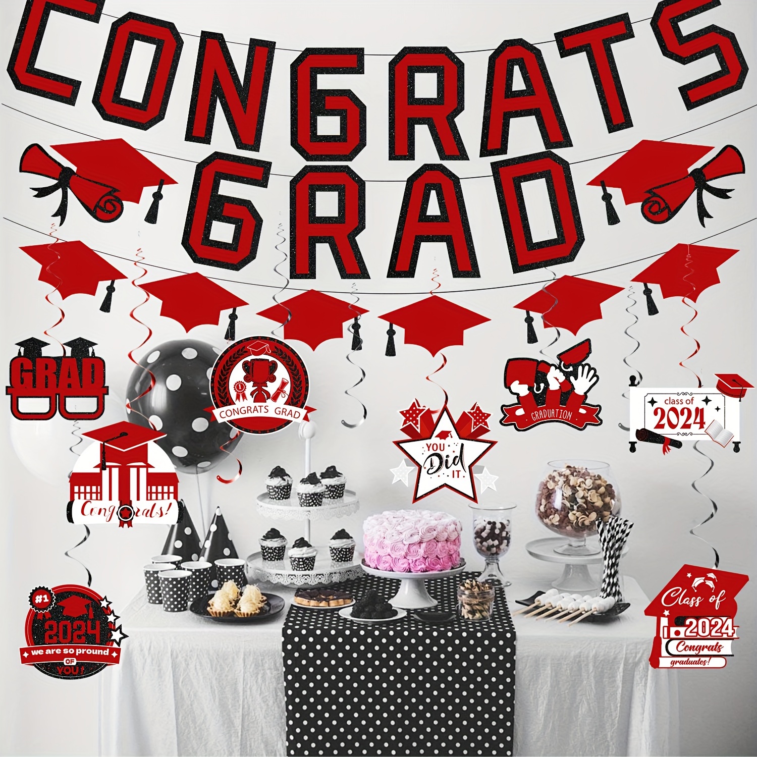 Red Black Themed 2024 Graduation Decorations Set Graduation - Temu Ireland