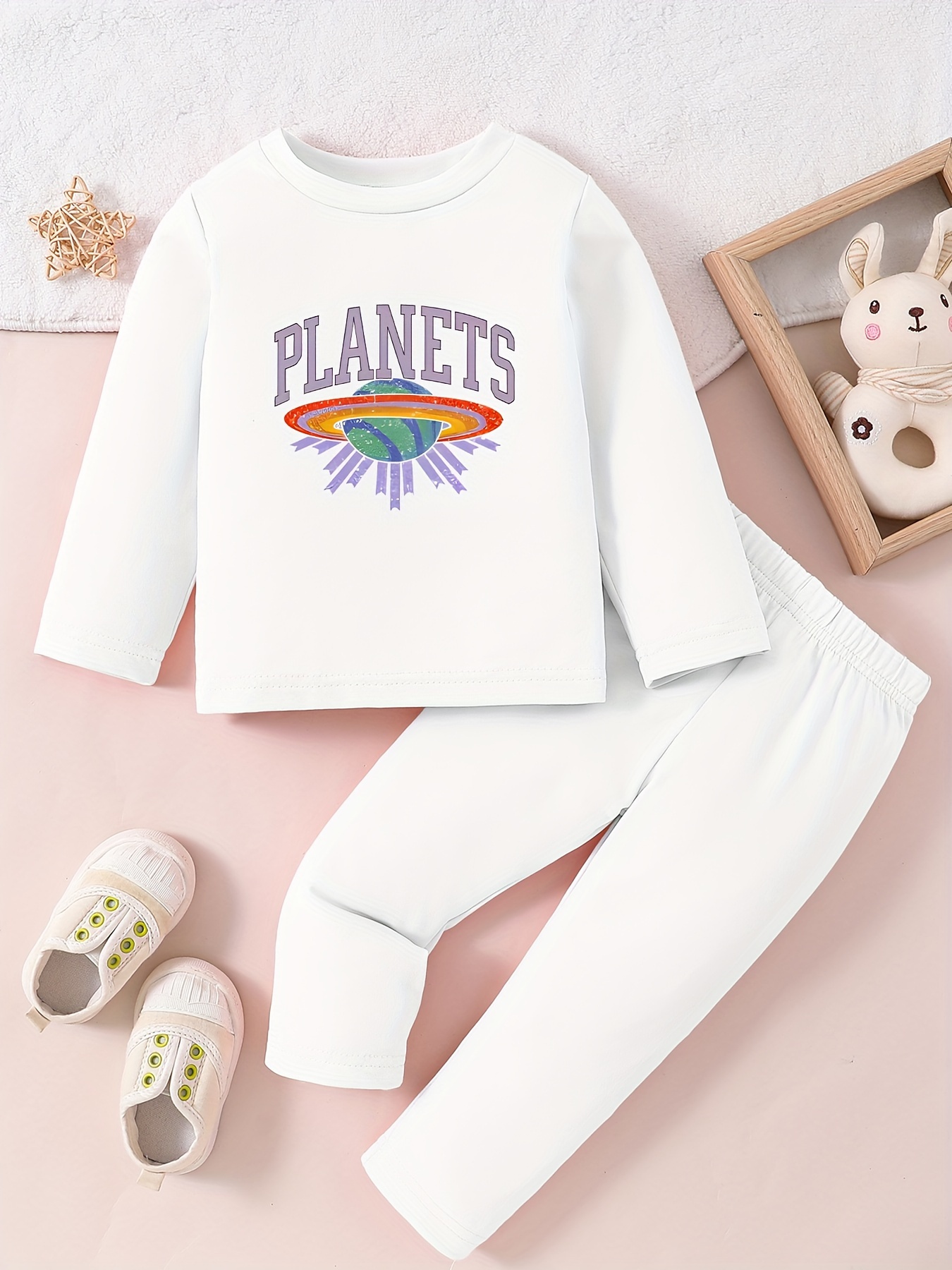 Children's Planets Print Casual Outfit Long Sleeve T shirt - Temu Denmark