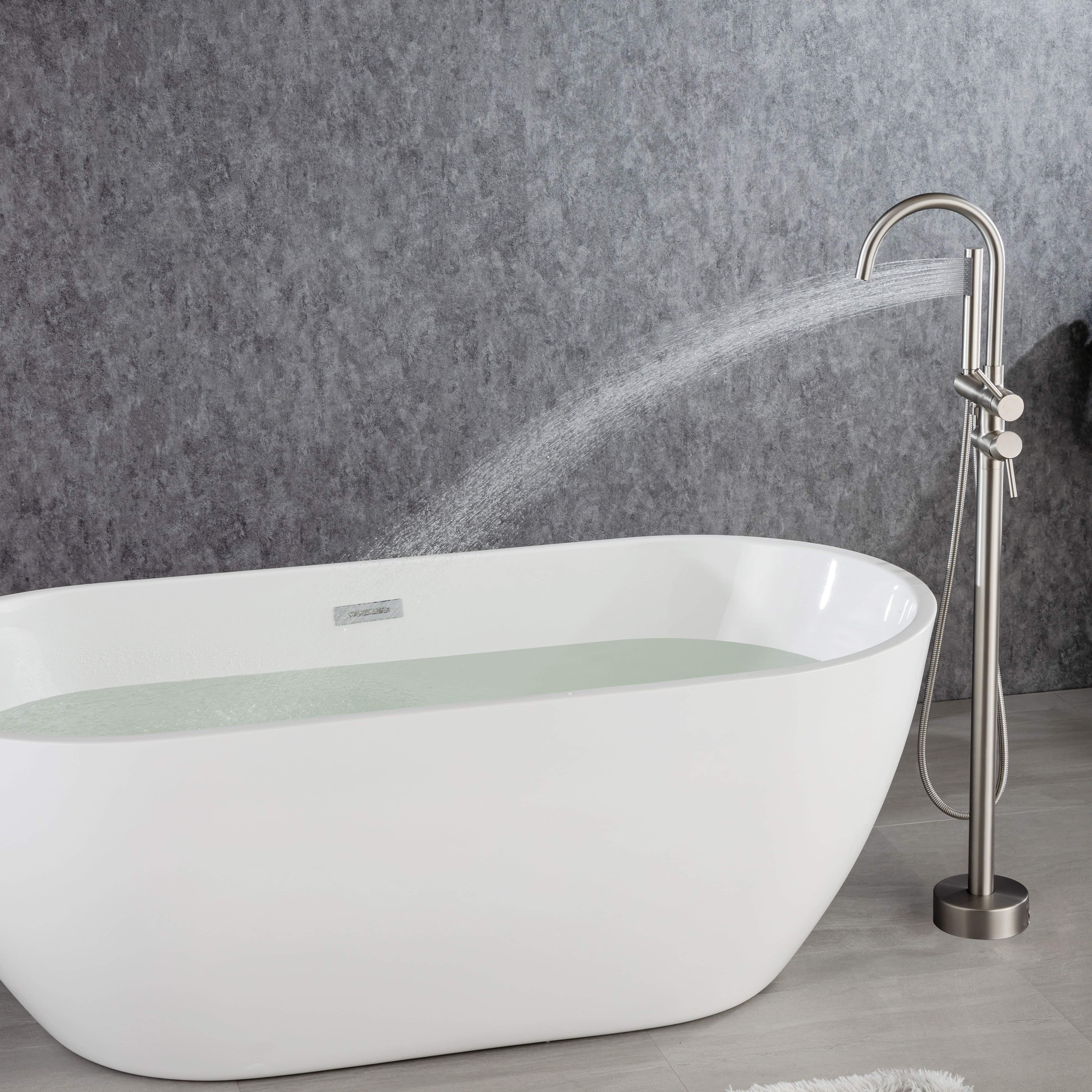 Floor Mount Bathtub Faucet Freestanding Tub Filler Matte Black Standing ...