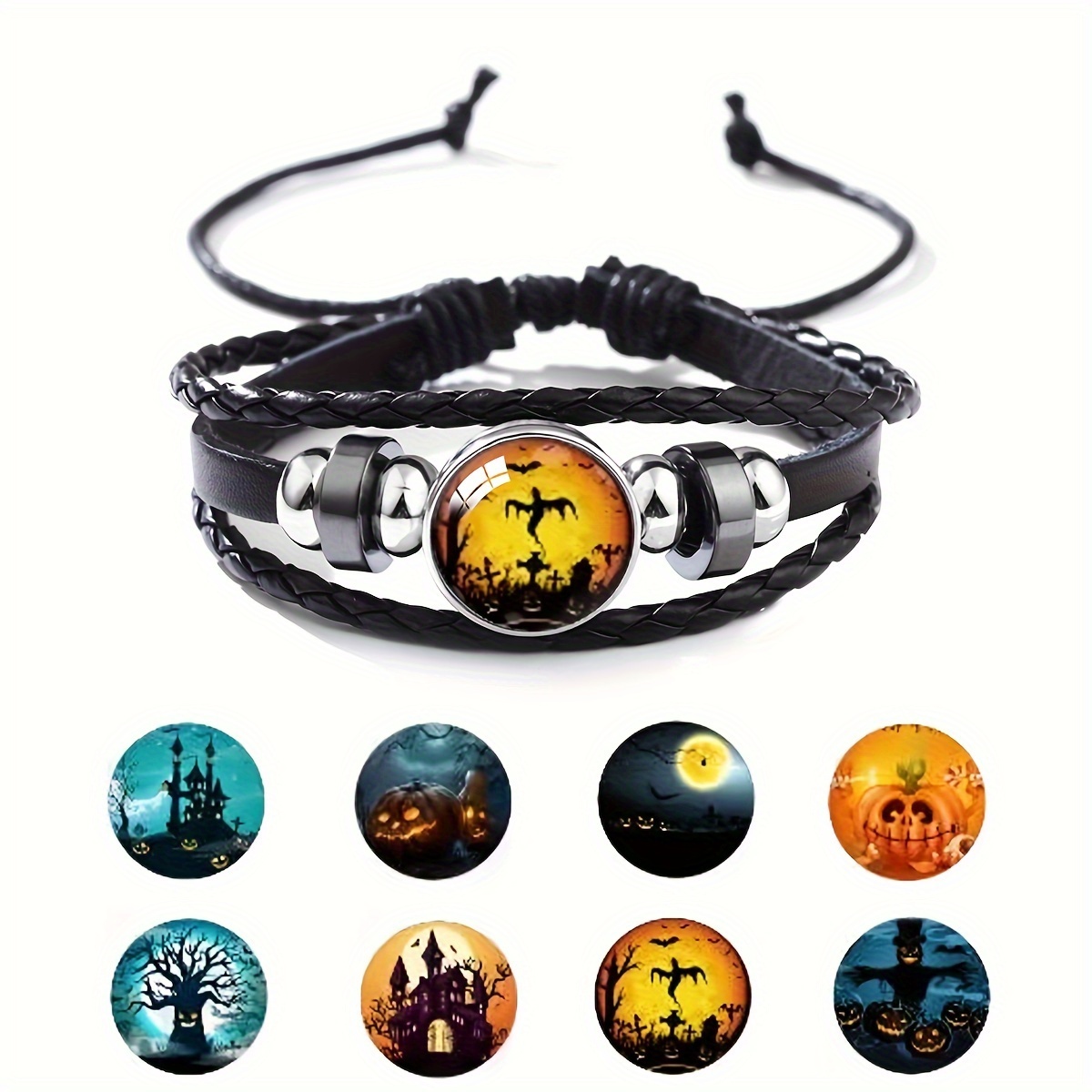 Halloween Theme Time Gemstone Pu Leather Bracelet Costume - Temu Australia
