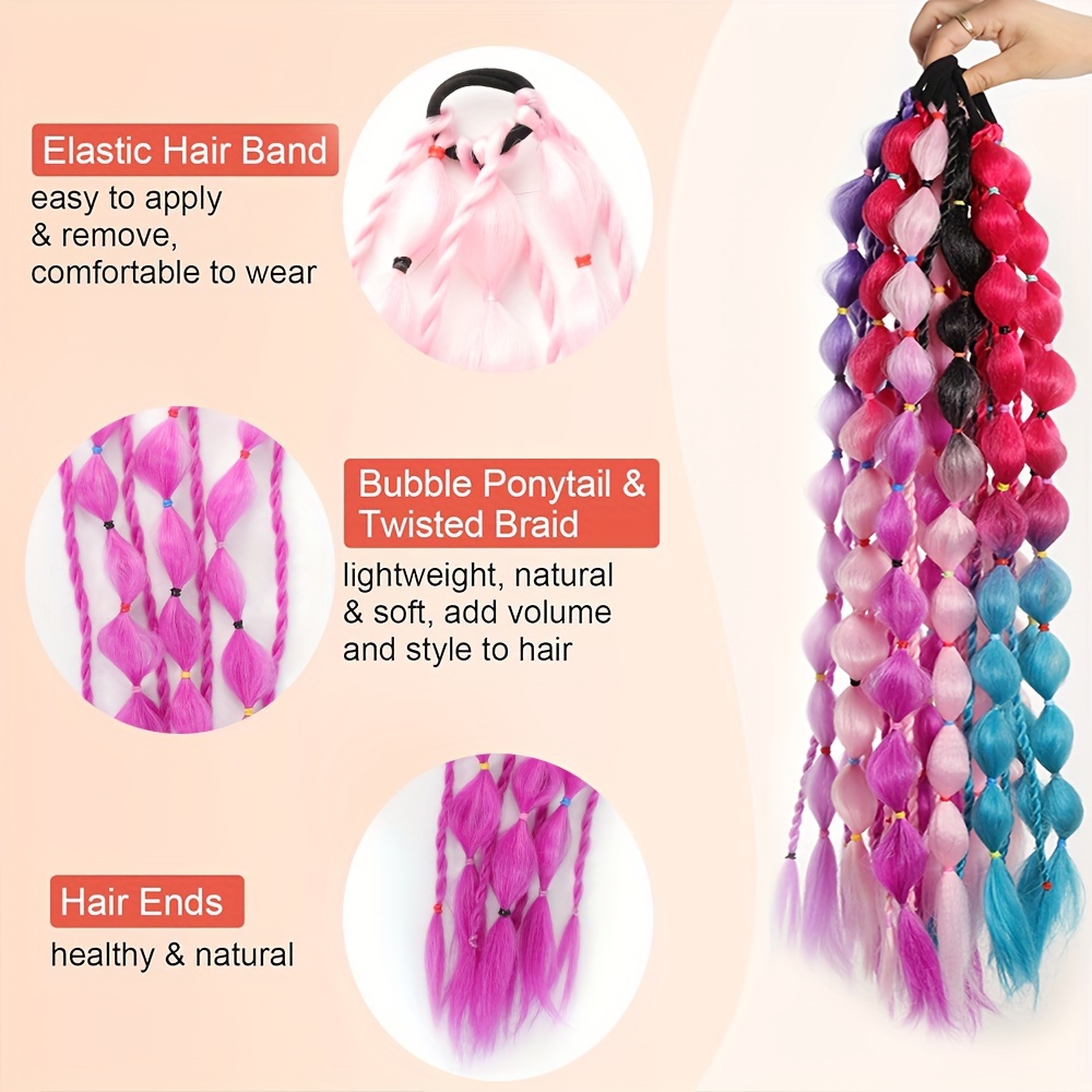23.62inch Long Gradient Color Bubble Braided Ponytail Extension ...