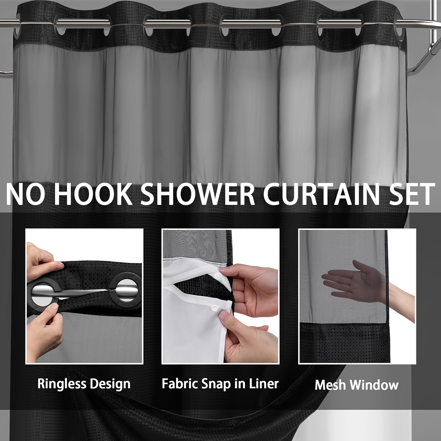 "unique Waffle Pattern" Easy-install No-hook Shower Curtain Set With ...