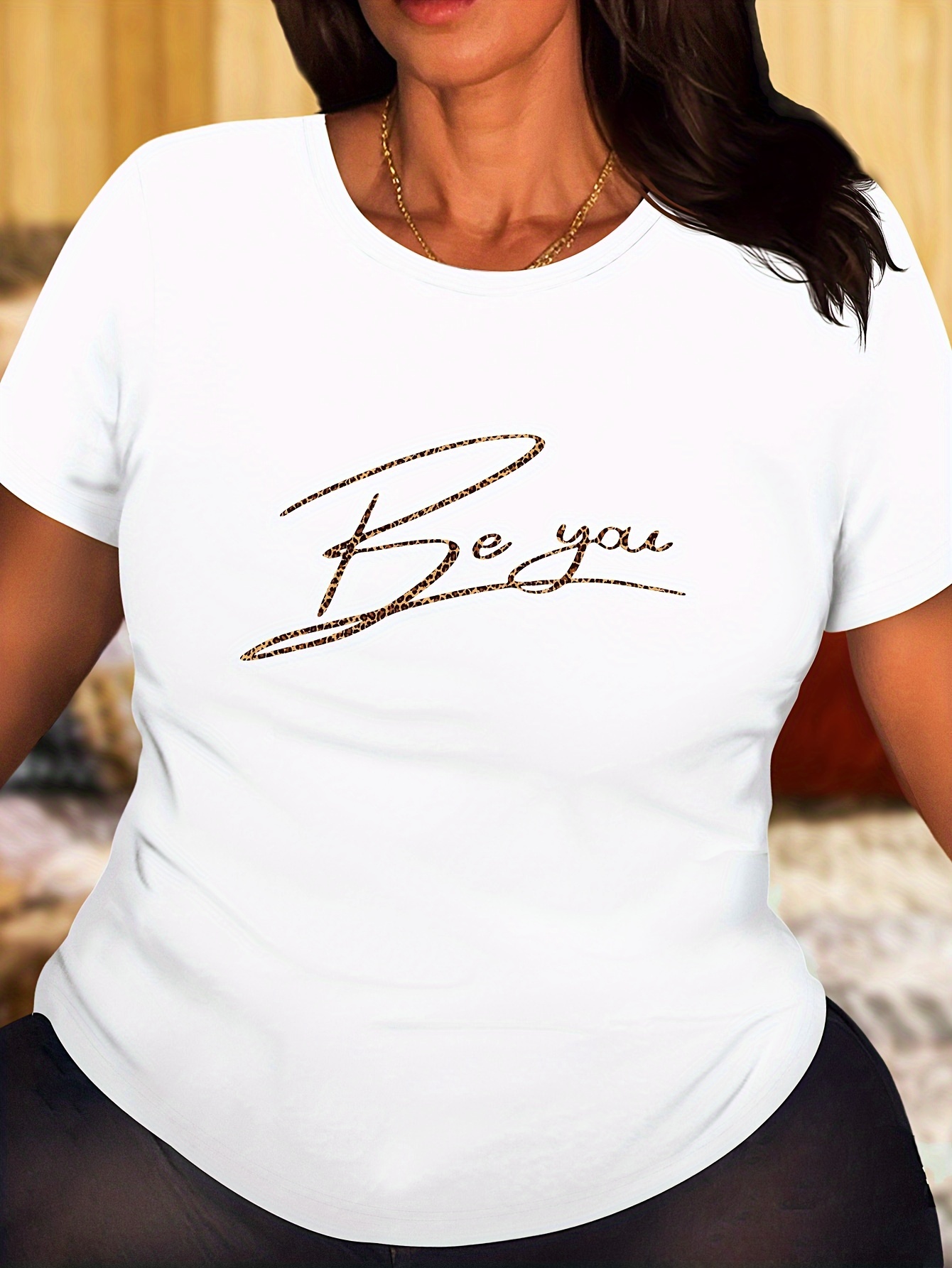 Print T shirt Plus Size Short Sleeve Crew Neck Casual Top - Temu Australia