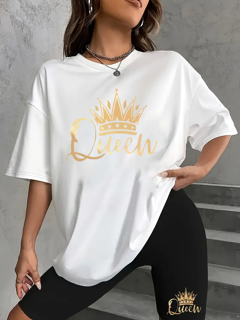 Crown Print Two Piece Set Short Sleeve T Shirt Short Temu