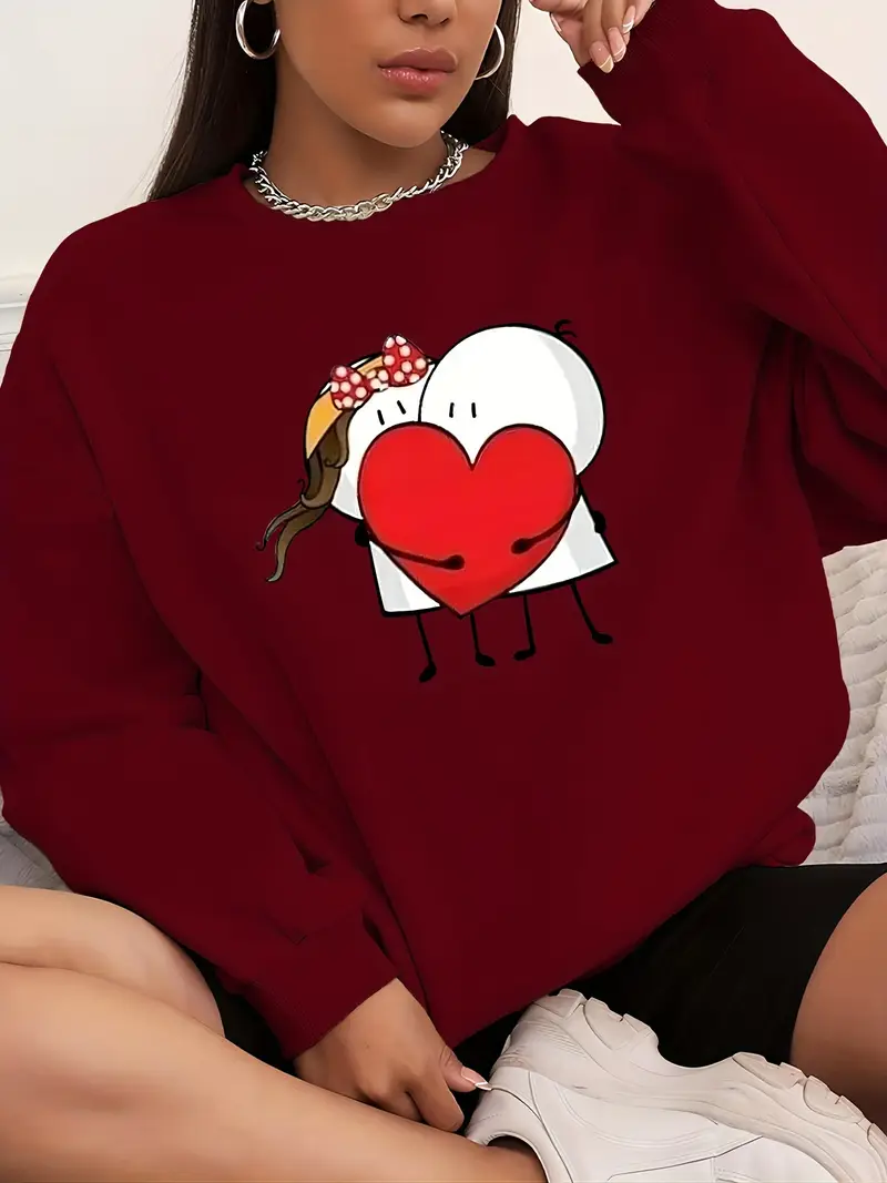 Cartoon Print Sweatshirt Plus Size Casual Long Sleeve Crew Temu New