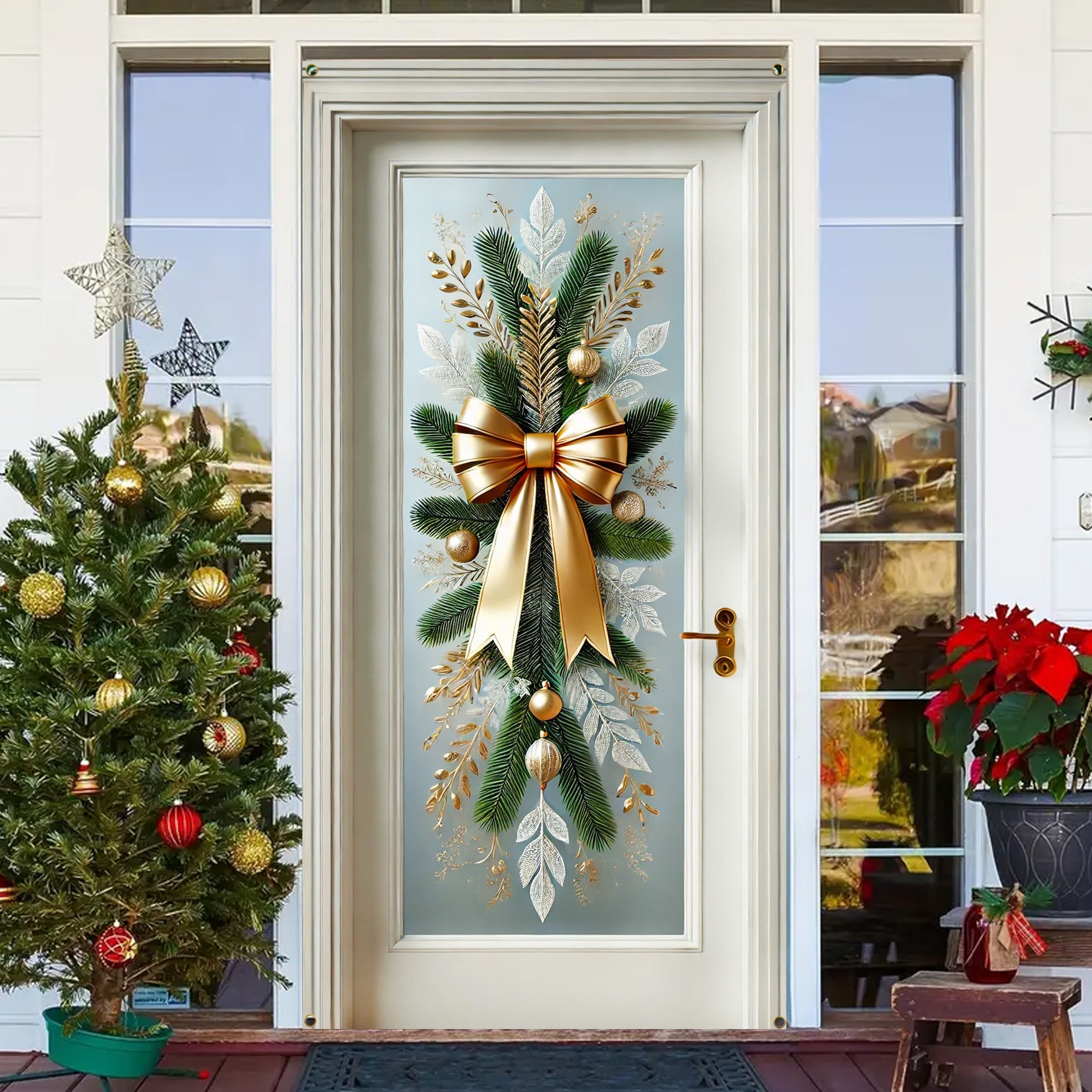 elegant polyester christmas door panel festive holiday porch - Temu