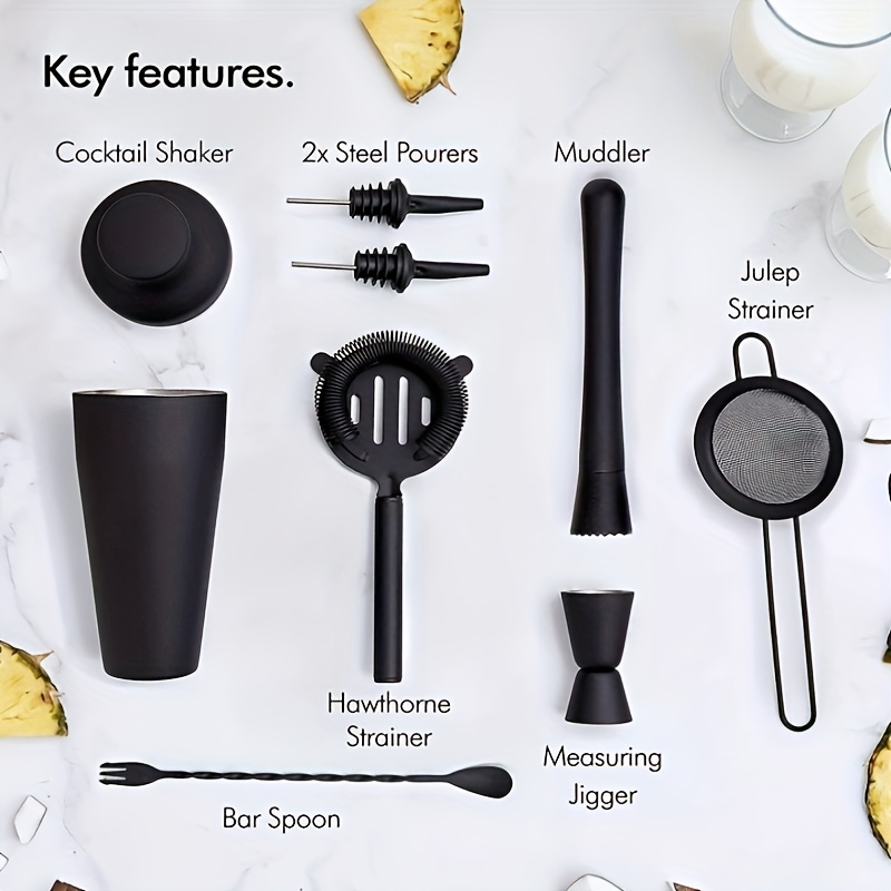 Matte Black Stainless Steel Cocktail Shaker Set Bartender - Temu