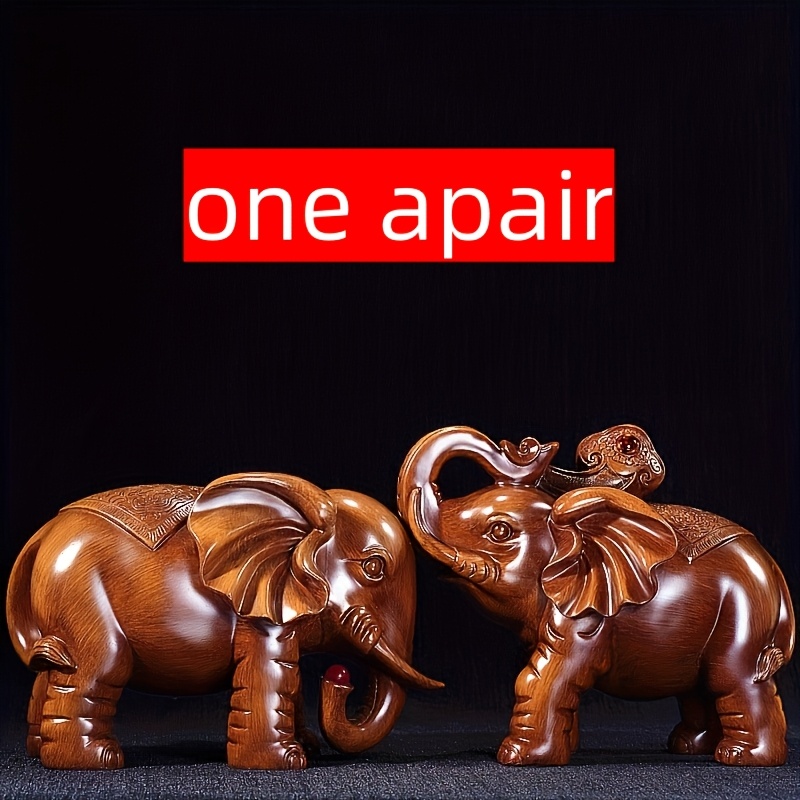 elegant solid wood elephant figurines pair hand carved red - Temu
