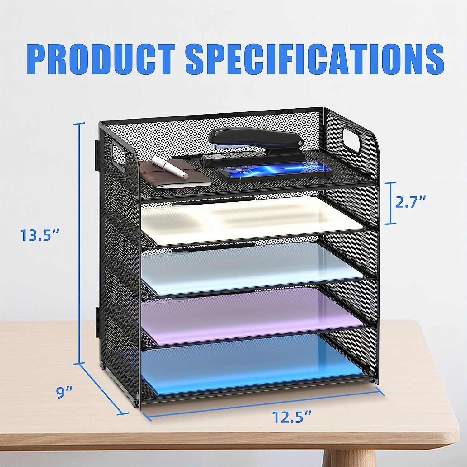 5-tier Desk Storage Box With Handle, Grid Paper/file Organizer, Office ...