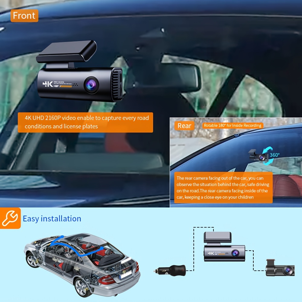 ] 2 Channels Dash Cam Front 4k Uhd+rear 2k Fhd Car - Temu