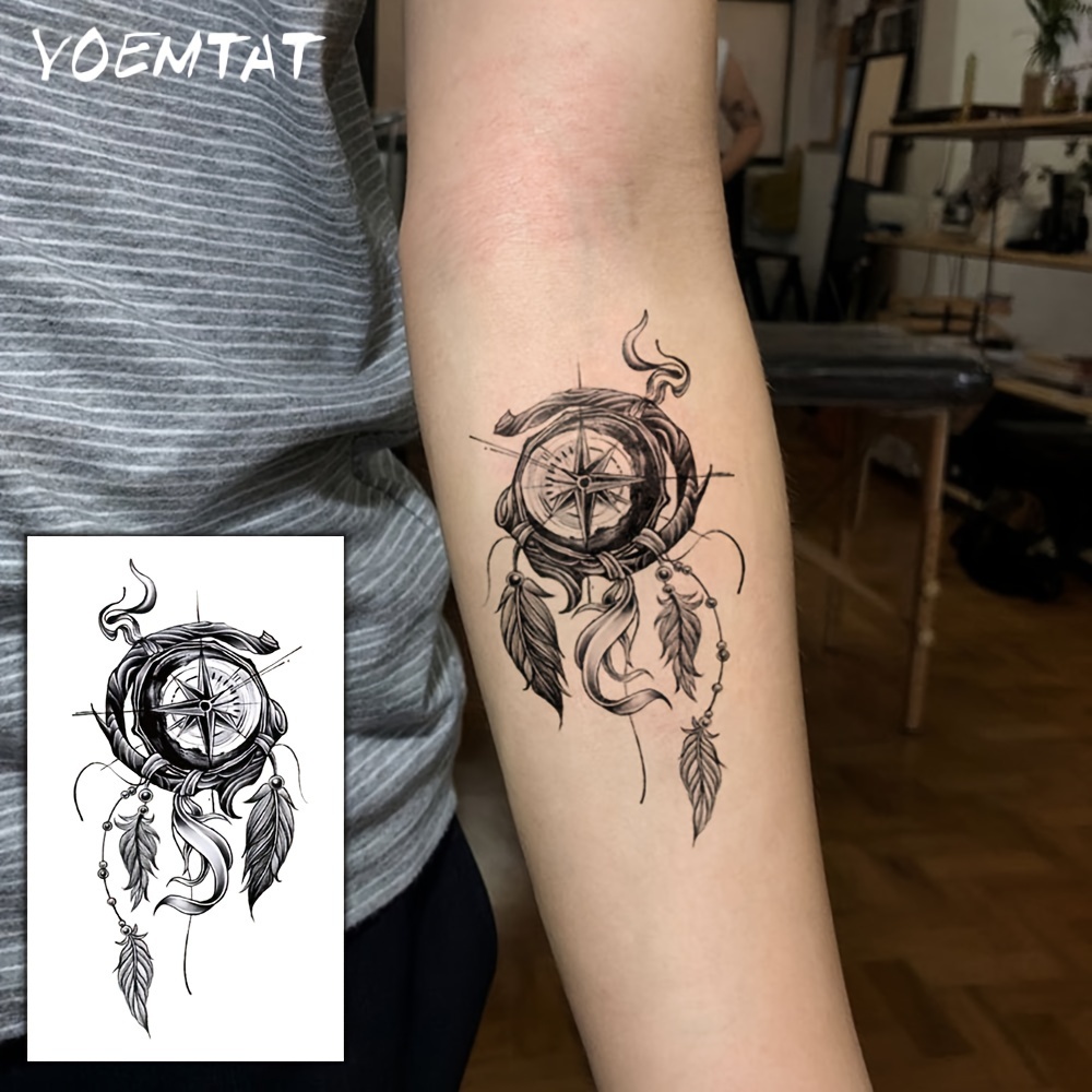 Dream Catcher Compass Tattoos Minimalist Compass Rose Temporary Tattoo