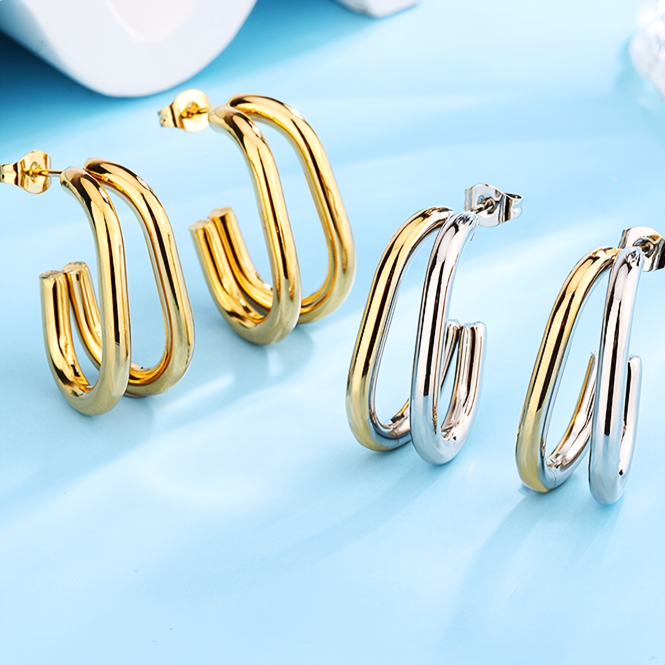 Minimalist C shaped Design 18k Gold plated Earrings Cool - Temu Australia