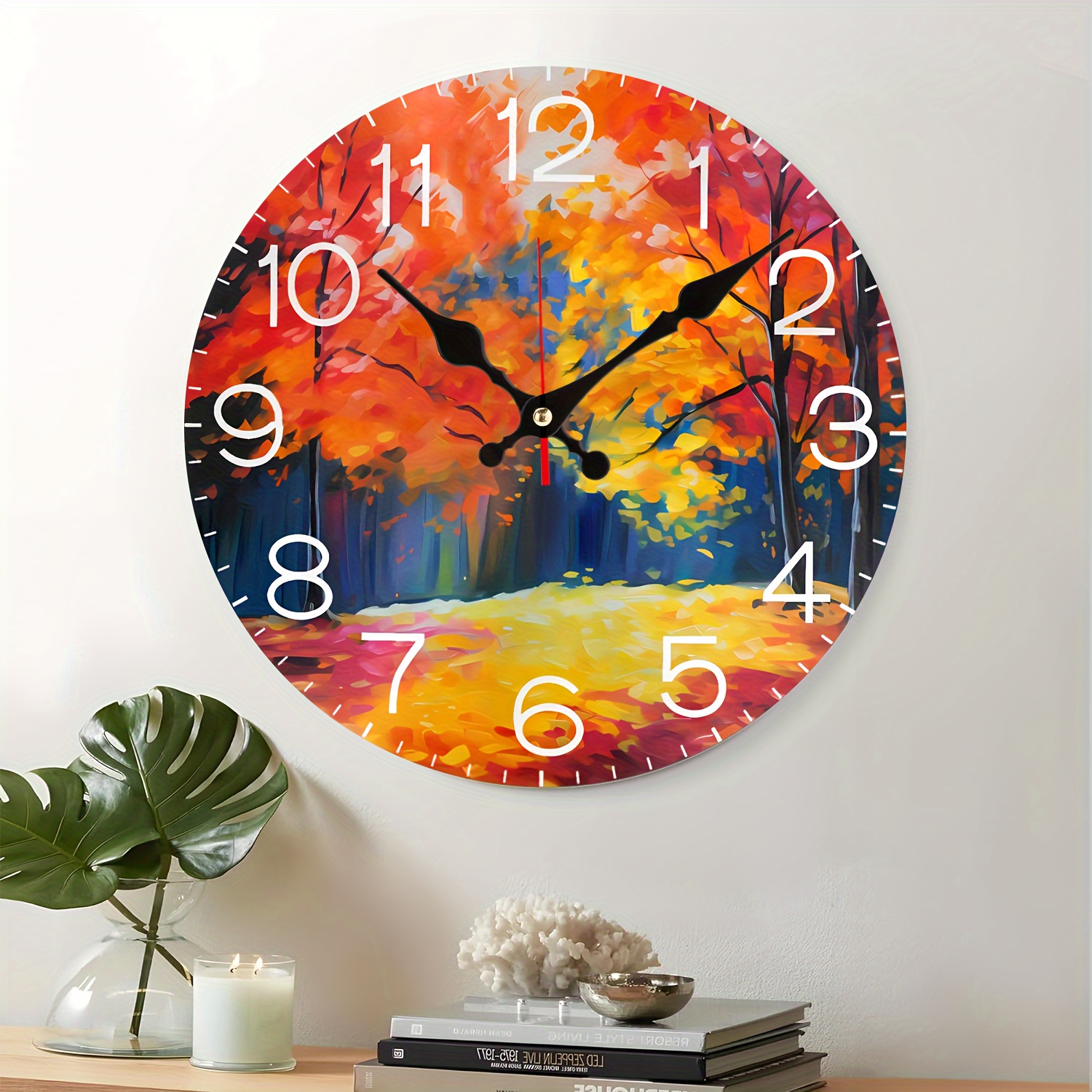 colorful forest wooden wall clock silent battery operated - Temu New ...