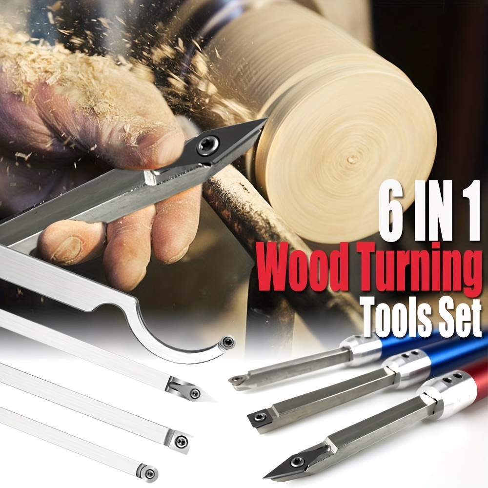 6 in 1 Wood Turning Tools Set High Lathe Chisel Set with Interchangeable Handle for Woodworking Carving Craft