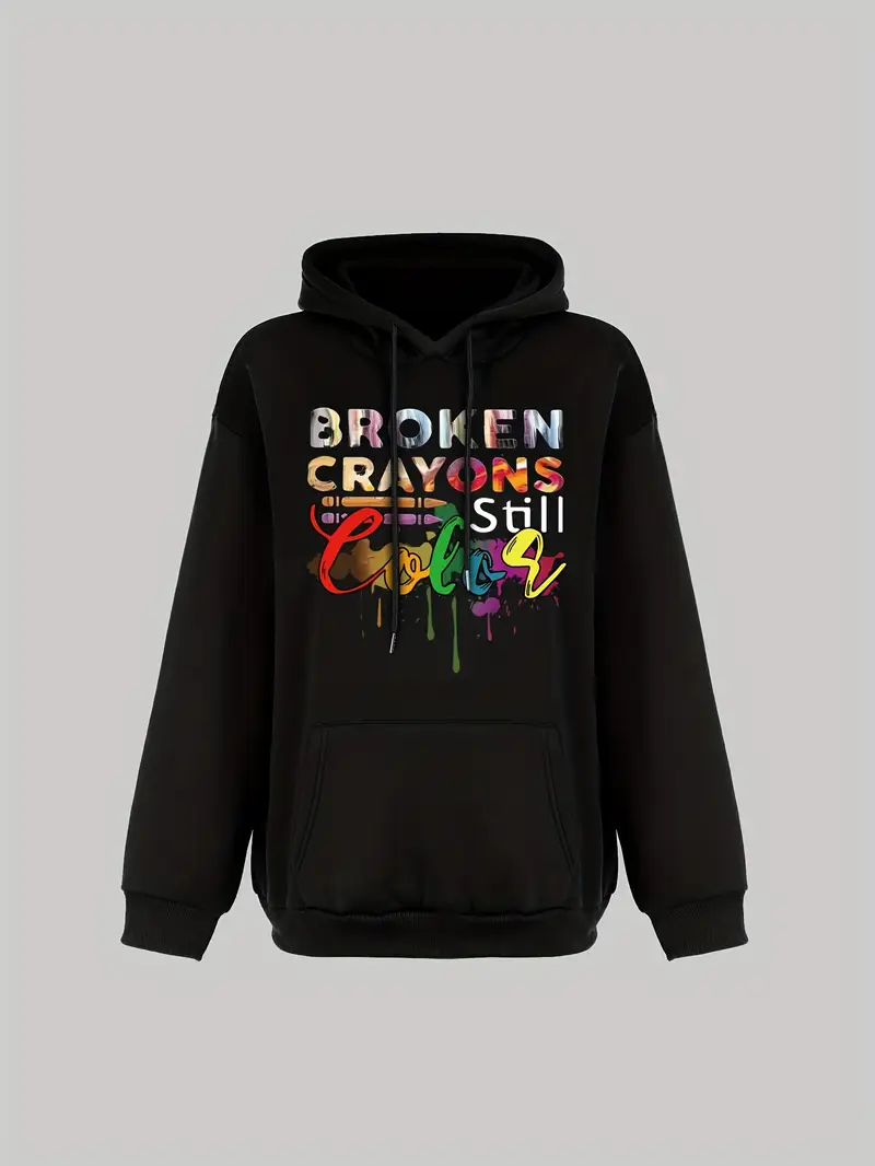 Letter Print Kangaroo Pocket Hoodie Drawstring Casual Hooded Temu