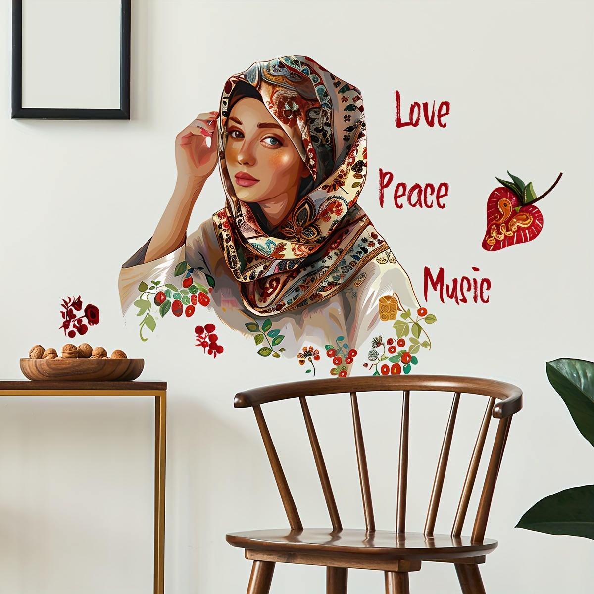 Pattern Love Peace Music Girl Wall Sticker Diy Living Room - Temu Australia