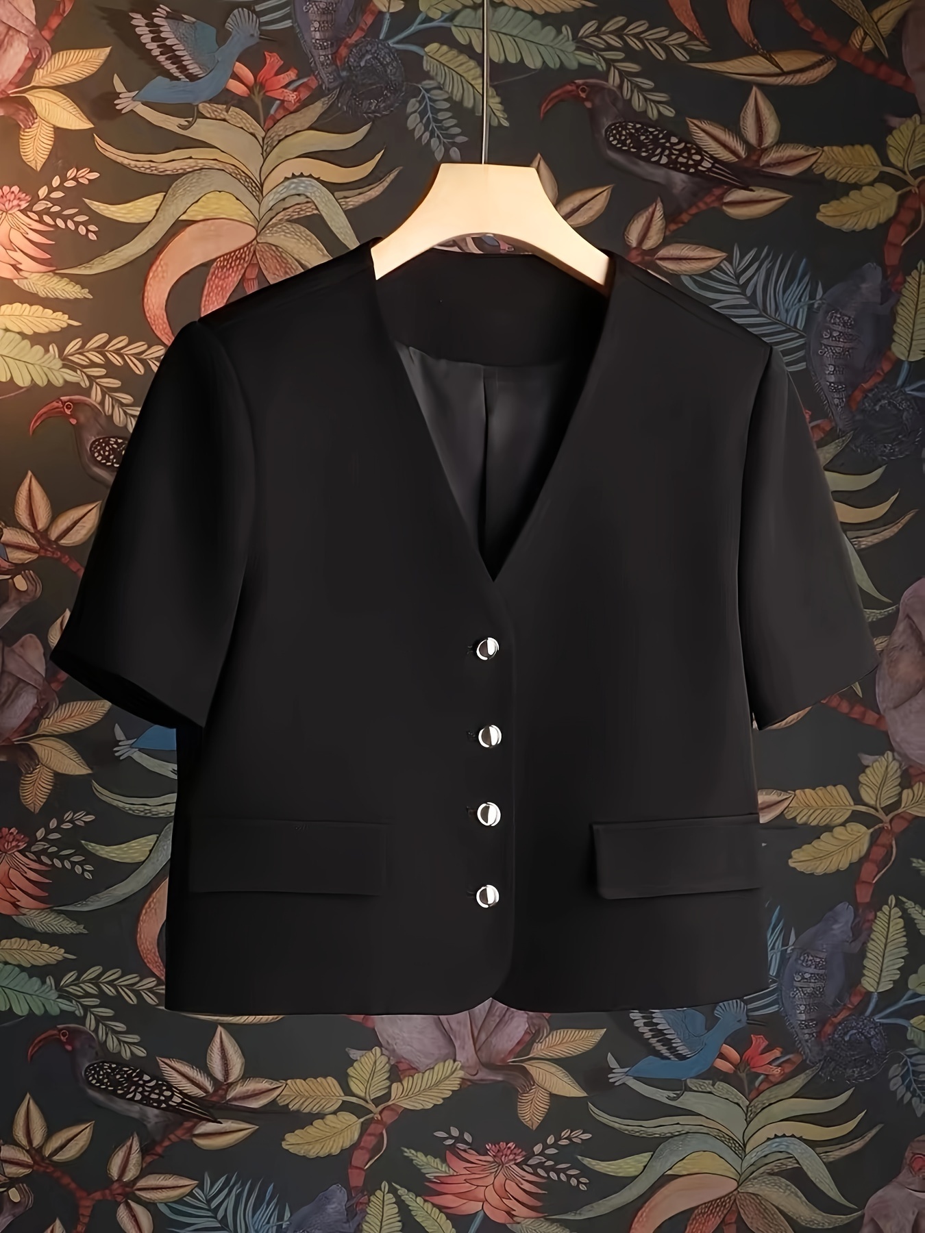 Solid Single Breasted Crop Elegant Short Sleeve V - Temu Australia