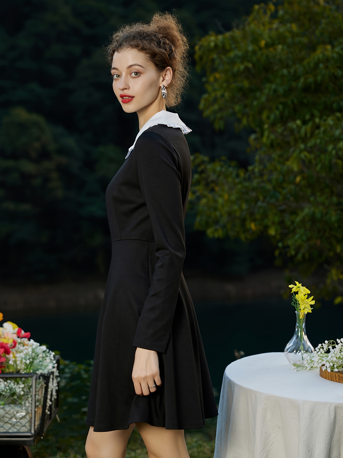 პიტერ პენის საყელოს კონტრასტული მორთვა ელეგანტური ჩაცმულობა - Temu Georgia