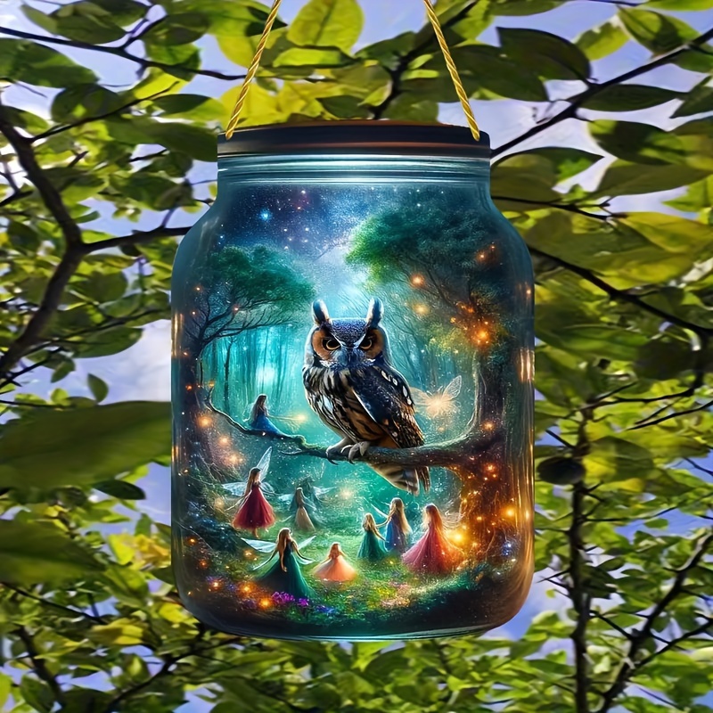 Glam Style Acrylic Owl Mason Jar Suncatcher - Enchanting Forest Guardians Theme Hanging Decor ...
