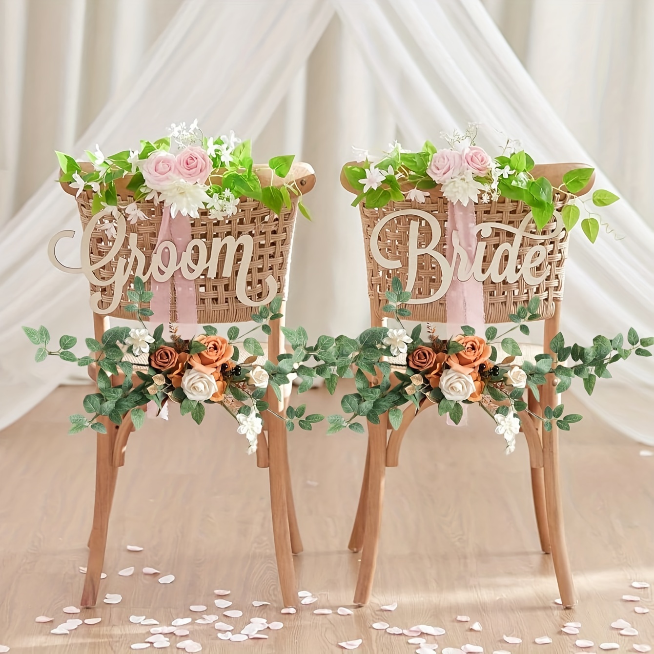 Wedding Aisle Chair Decorations Chairs Back Pew Rose Flowers - Temu
