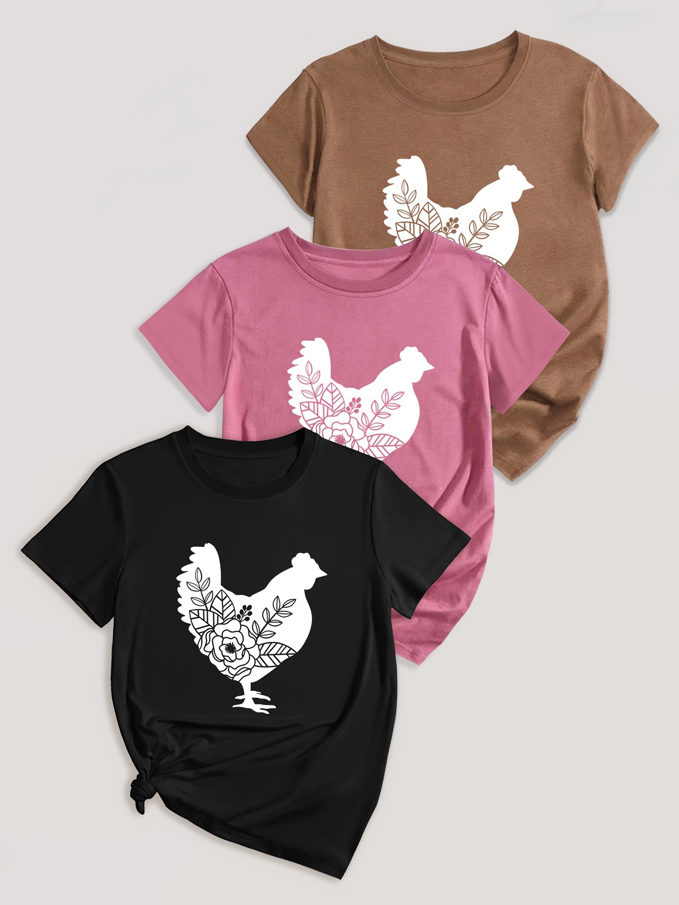 Chicken Print T shirts Plus Size Short Sleeve Crew Neck - Temu Canada