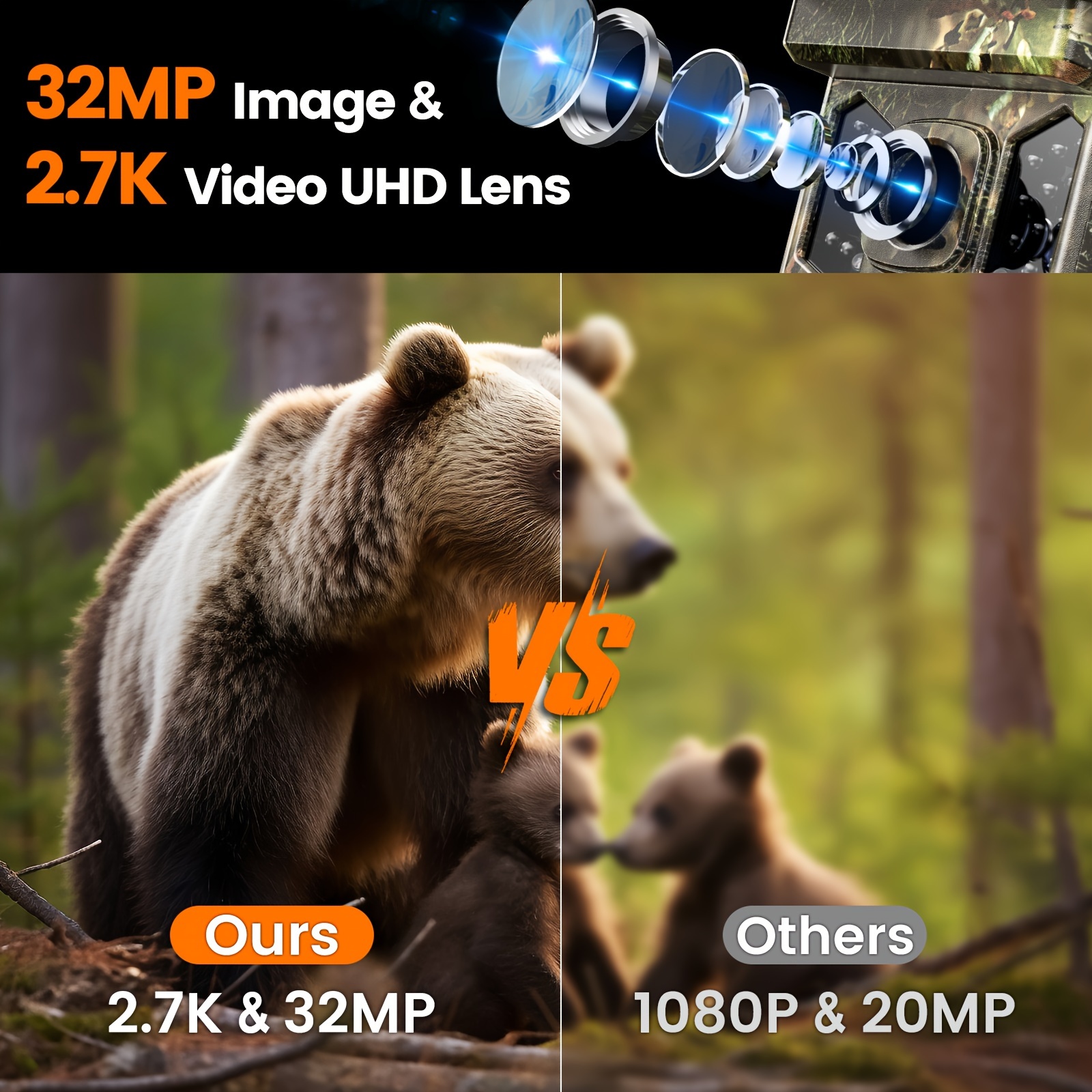 Xtu Solar Trail Camera Wifi Bluetoth, 32mp 2.7k Game Camera With Night ...