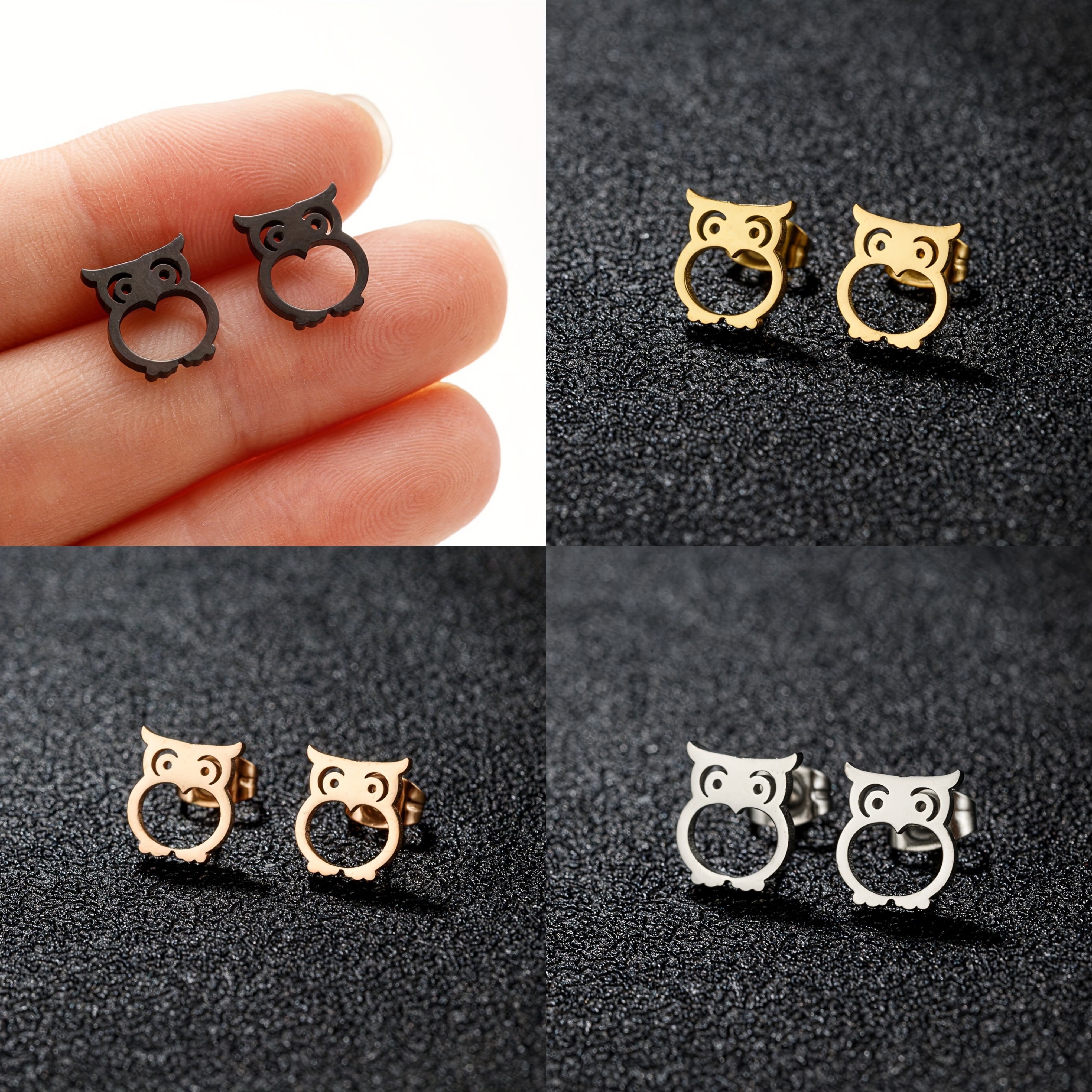 Set Van 1/4 Paar Punk Roestvrijstalen Uil Oorknopjes - Temu Belgium