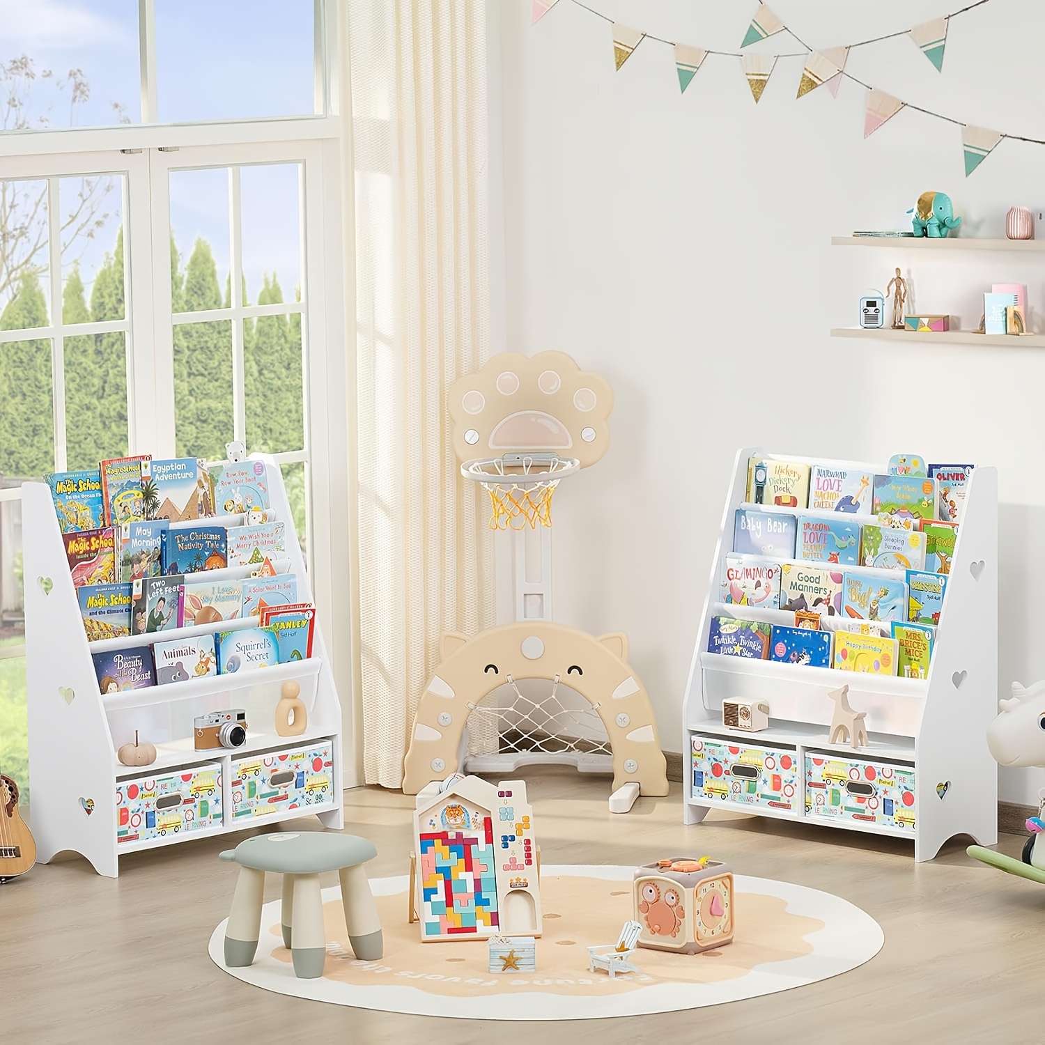 5 tier bookshelf sling bookcase 2 drawers wooden book shelf - Temu