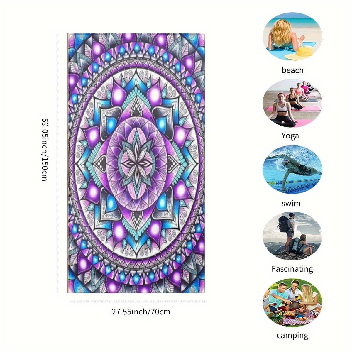 Mandala Print Soft Comfortable Lightweight Sand proof Beach - Temu ...