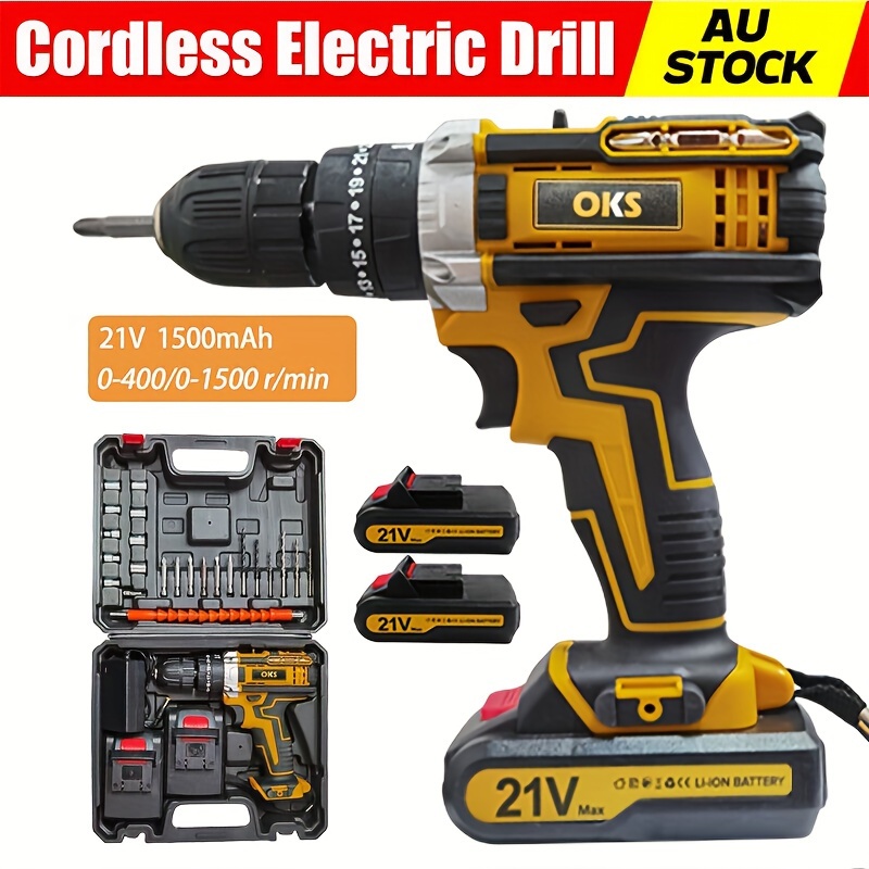 21V Heavy Duty Cordless Drill Driver 2 Batteries Set Electric Screwdriver Power Tool Hammer Kit
