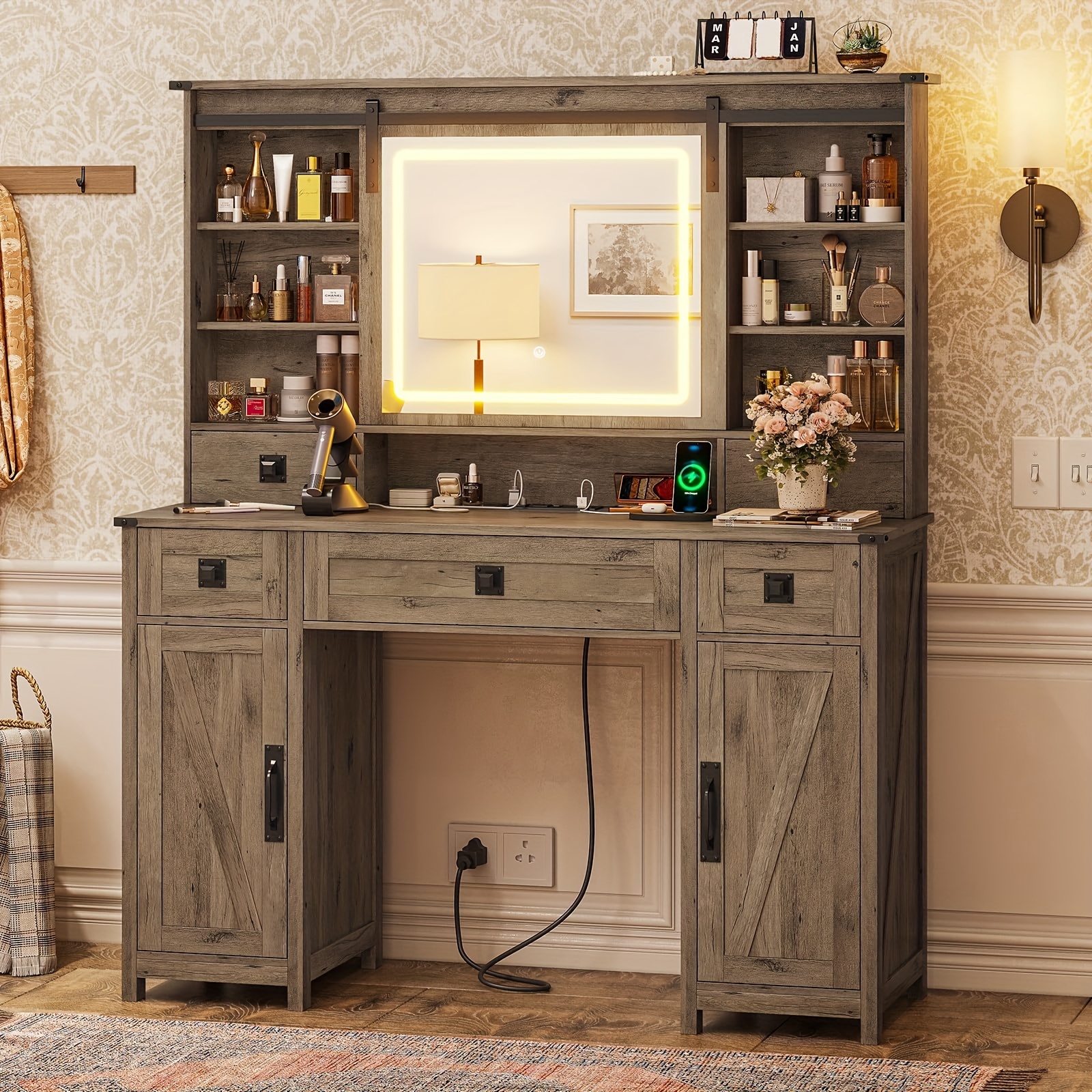vanity desk sliding lighted farmhouse large vanity Temu