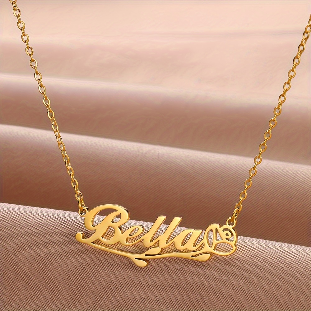 Rose Flower Customized English Letter Pendant Necklace - Temu New Zealand
