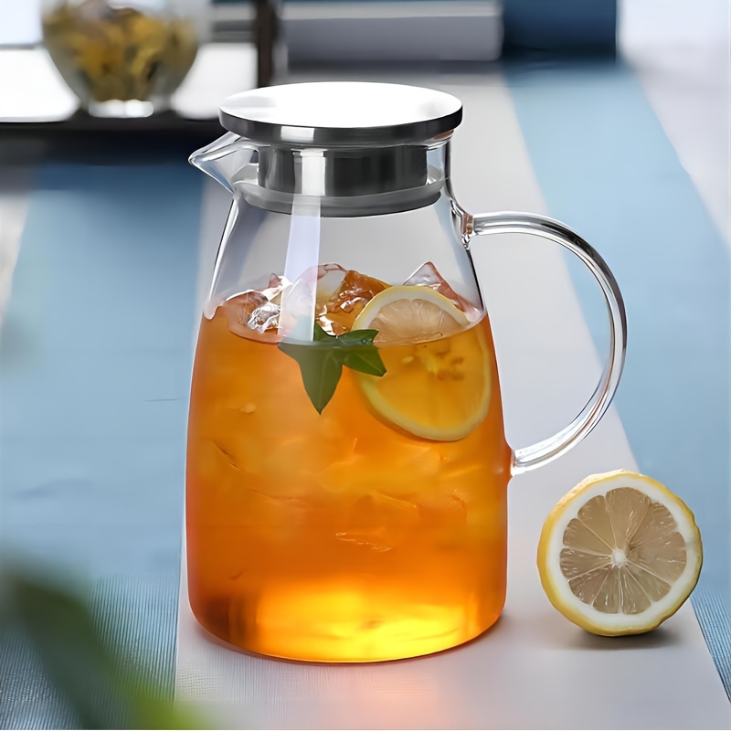 50oz Chic Glass Pitcher With Stainless Steel Lid & Handle - Perfect For ...