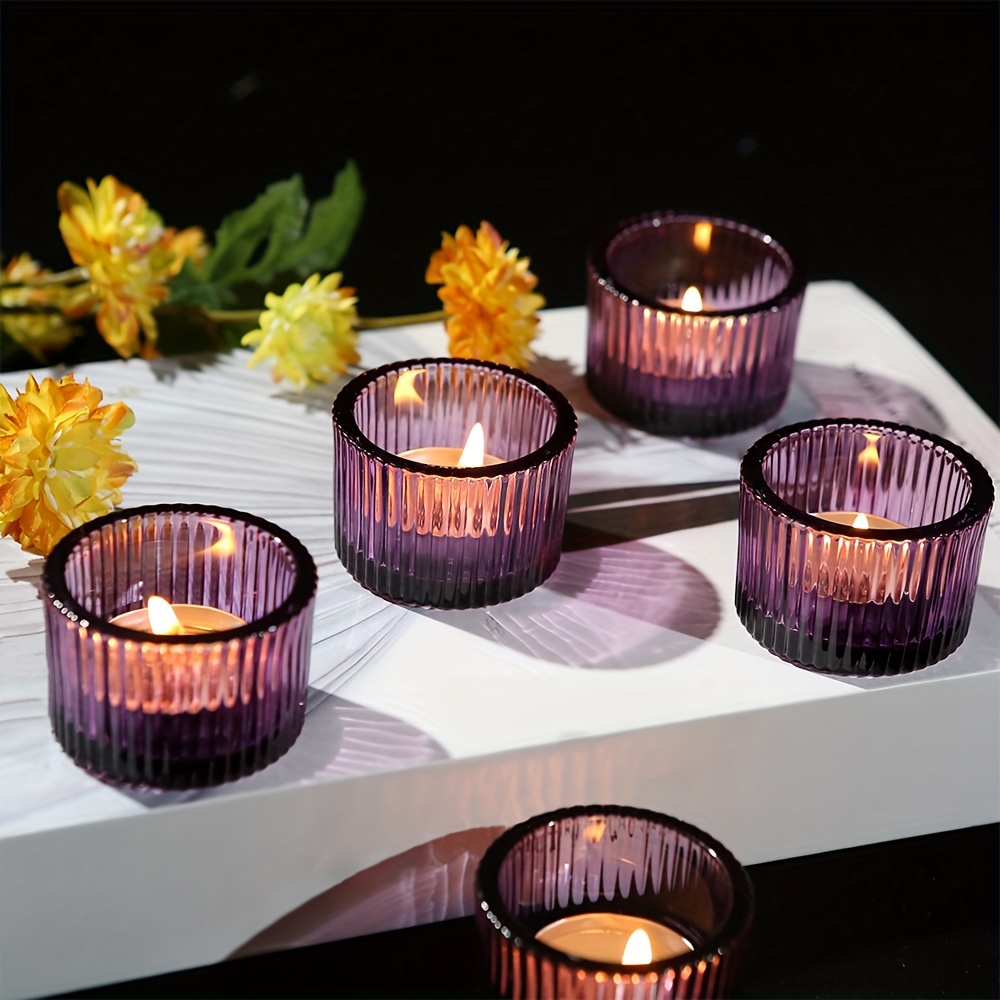 4 12pcs Vertical Stripe Glass Tealight Candle Holders Small Cute Votive ...