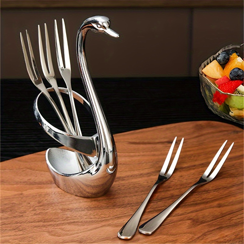 Stainless Steel Swan Base Dessert Forks And Spoons Set, 7-piece ...