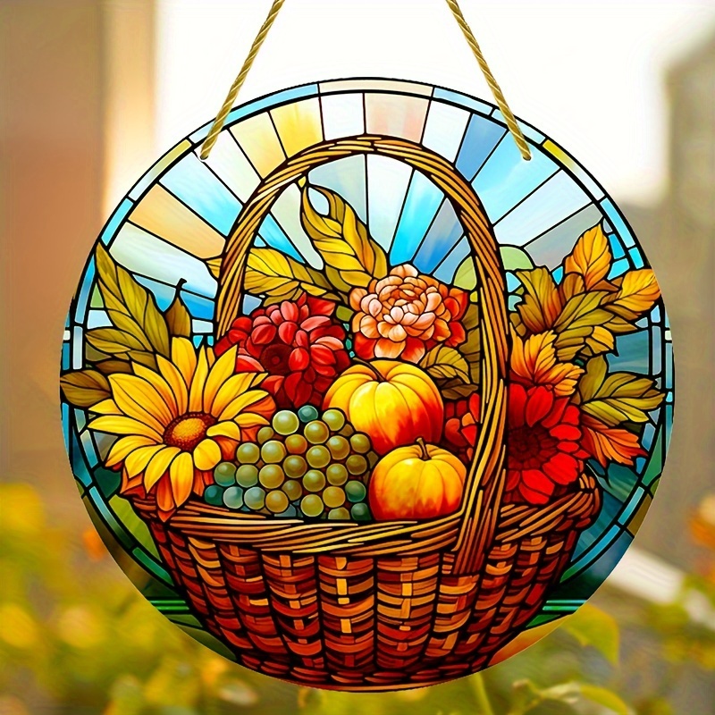 Fruit Basket Painted Stained Glass Suncatcher Window Hanging - Temu ...